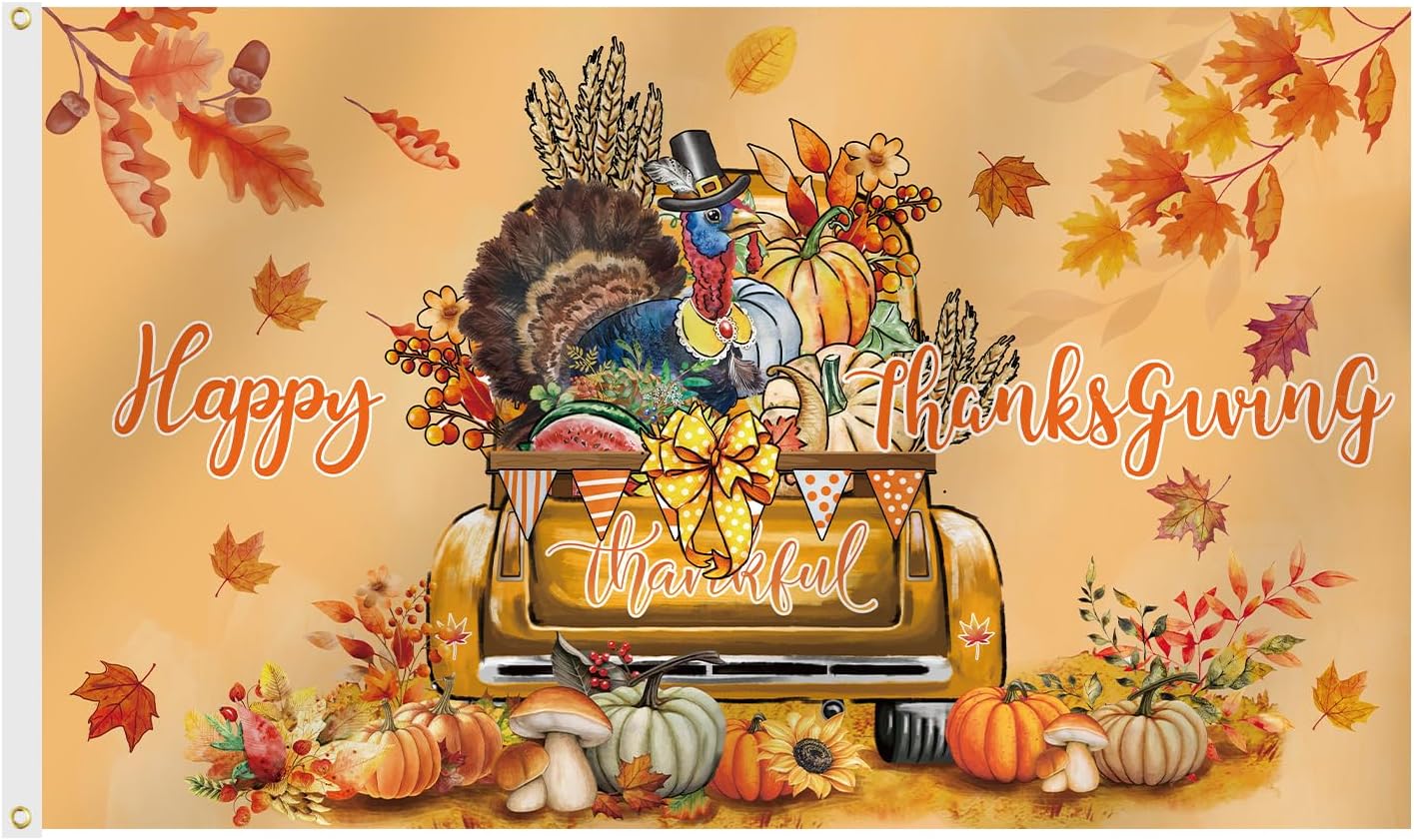 Amazon.com : SENSEVEN Happy Thanksgiving Truck Fall Flags for Outside ...