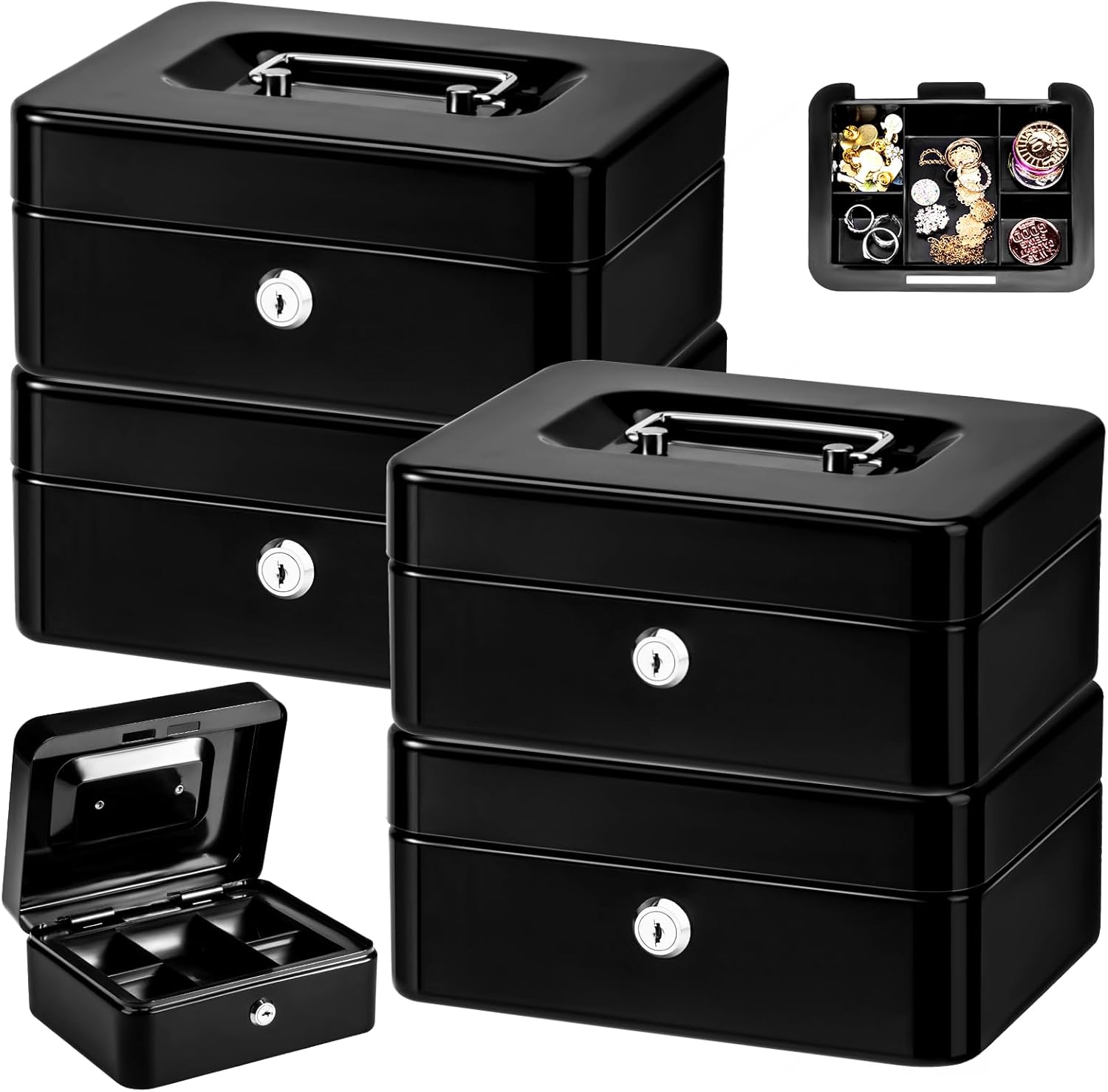 Amazon.com : Therwen 4 Pcs Locking Cash Box with Lock Commercial Safe ...
