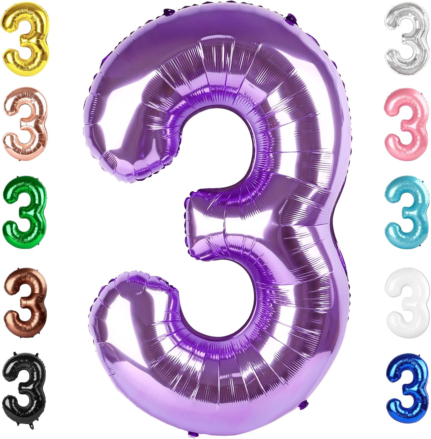 Amazon.com: 3 Balloon, Purple Number Balloon 40 Inch for Birthday ...