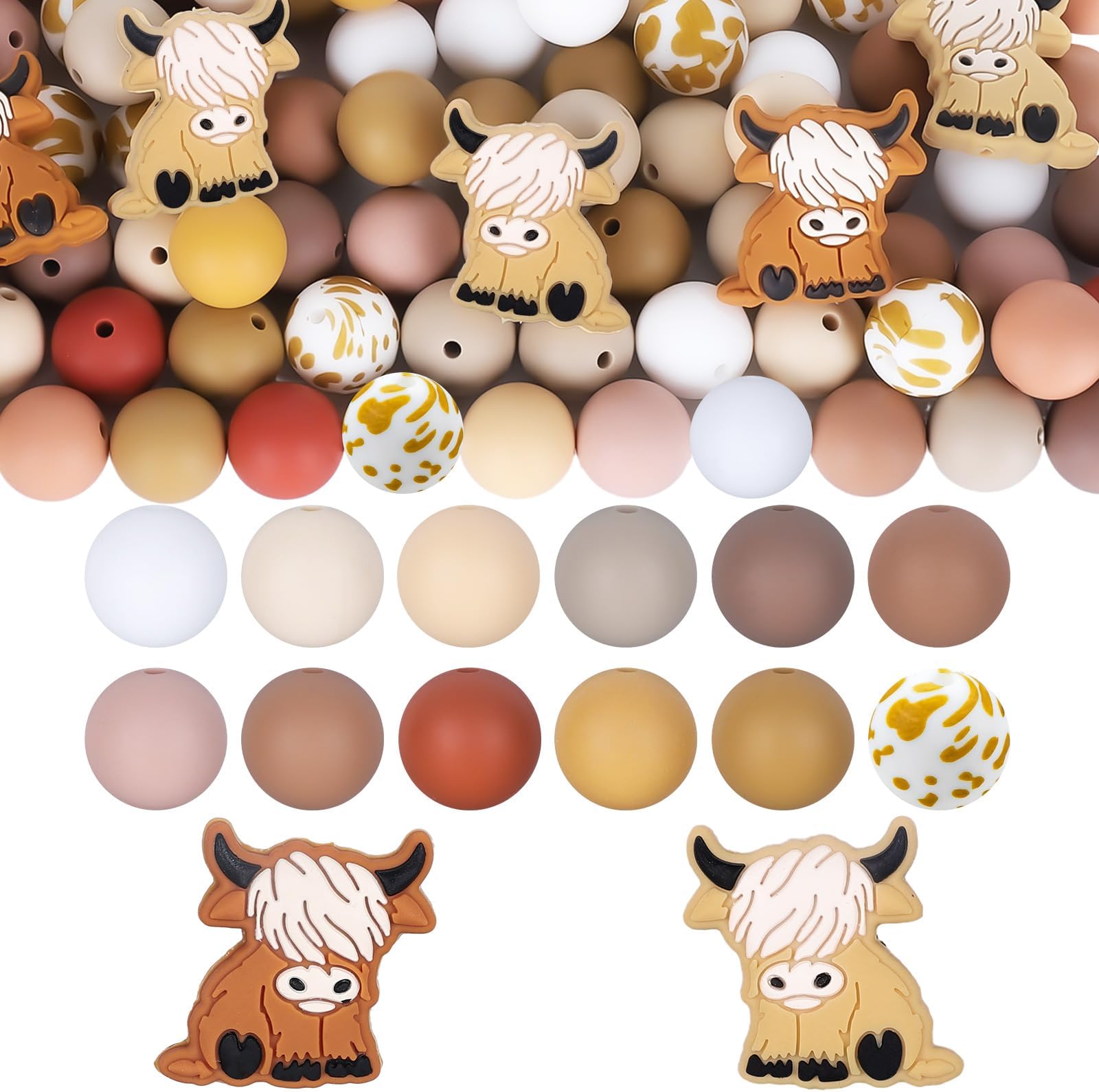 Amazon.com: 76PCS FIVEIZERO Highland Cow Focal Silicone Beads – Animal ...