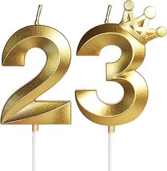 Amazon.com: 23th Birthday Candles for Cake, Number 23 Gold Candles with ...