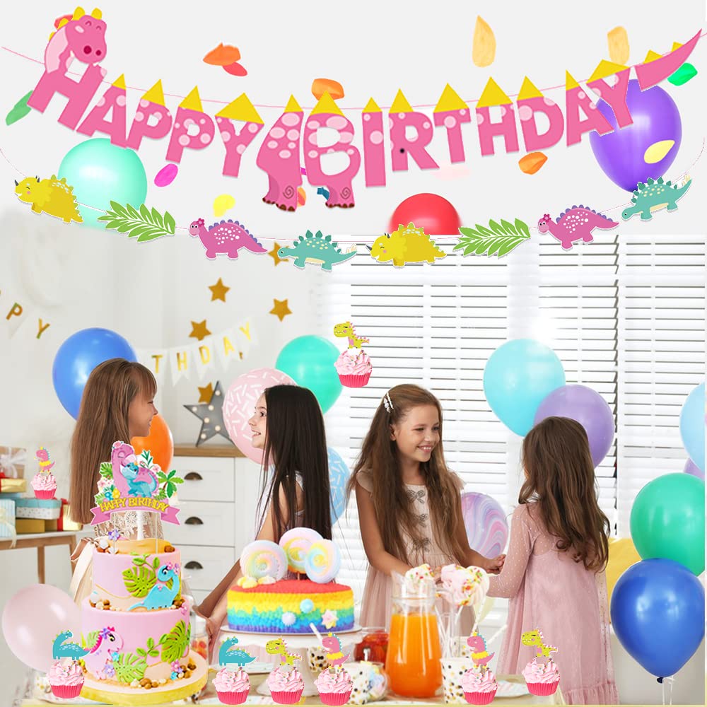 Snapklik.com : Dinosaur Birthday Party Decorations For Girls - Pink ...