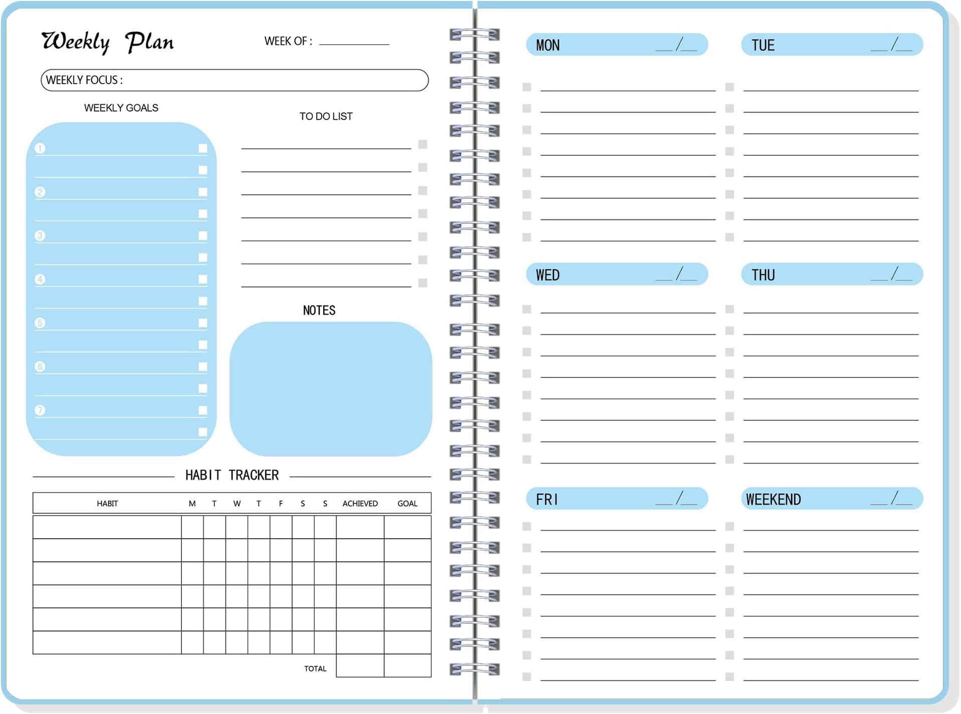 Amazon.com : OFFIUSE Undated Weekly Planner - Weekly Goals Notebook, To ...