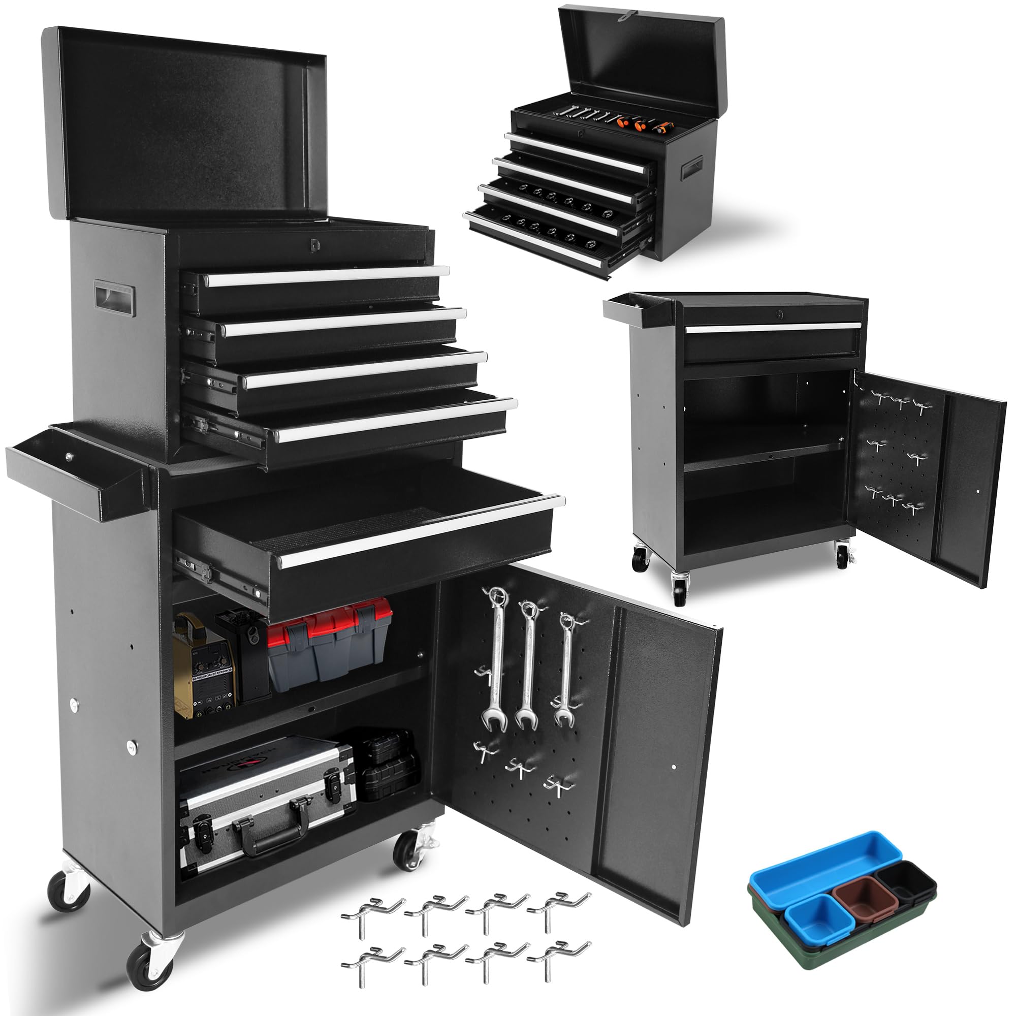 Buy Tool Box with Wheels, 5 Drawer Tool Chest, Detachable Storage ...