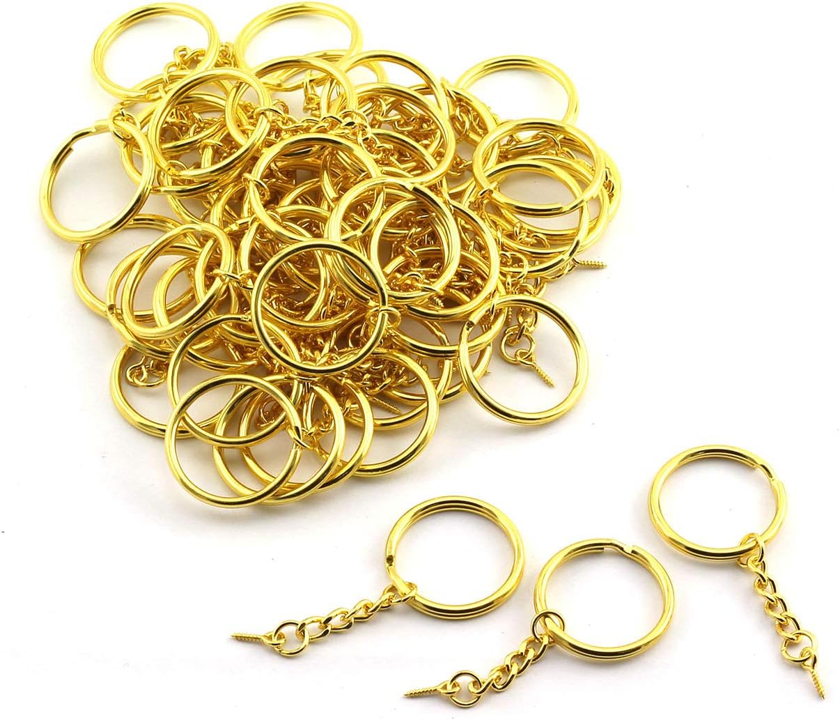 Amazon.com : JCBIZ 50pcs 30mm Gold Key Ring With Chains and Eye Bolt ...
