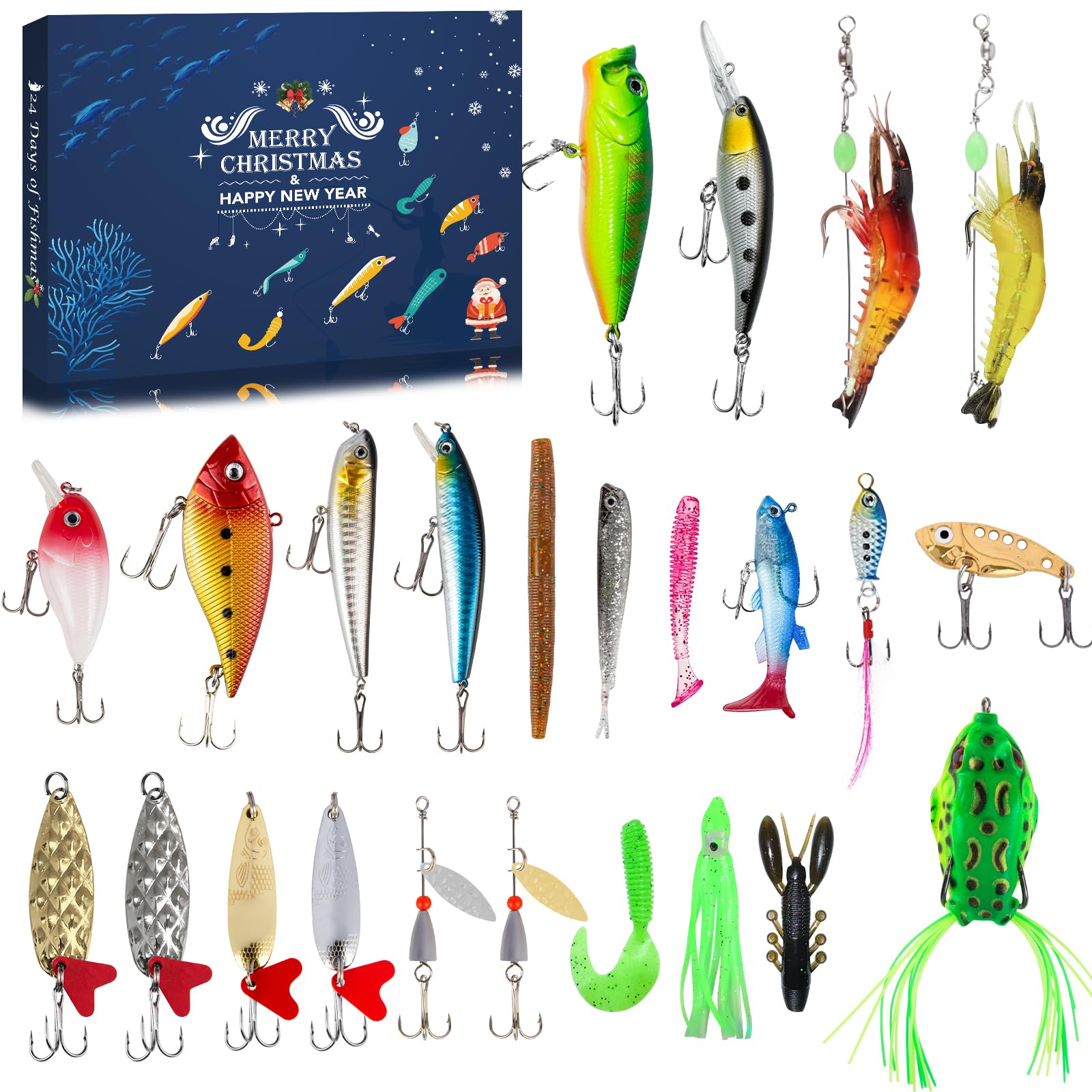 Amazon.com: Fishing Lure Advent Calendar 2024 24 Days of Fishing Bait ...