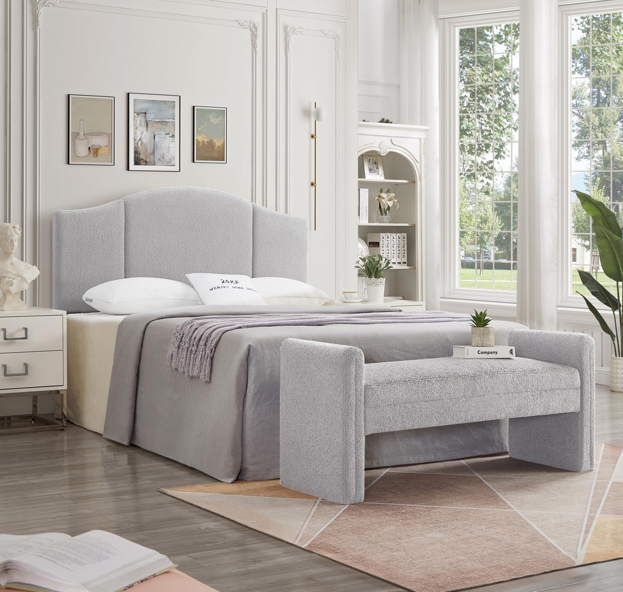 Snapklik.com : 24KF Middle Century Upholstered Foldable Queen Headboard