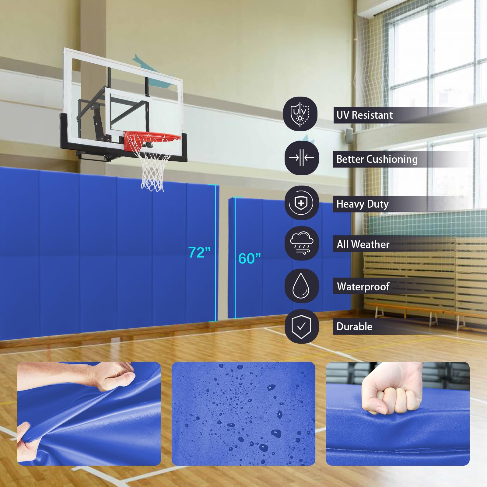 Snapklik.com : PROGOAL 60"/72" High Gym Wall Padding 2" Thick Foam ...