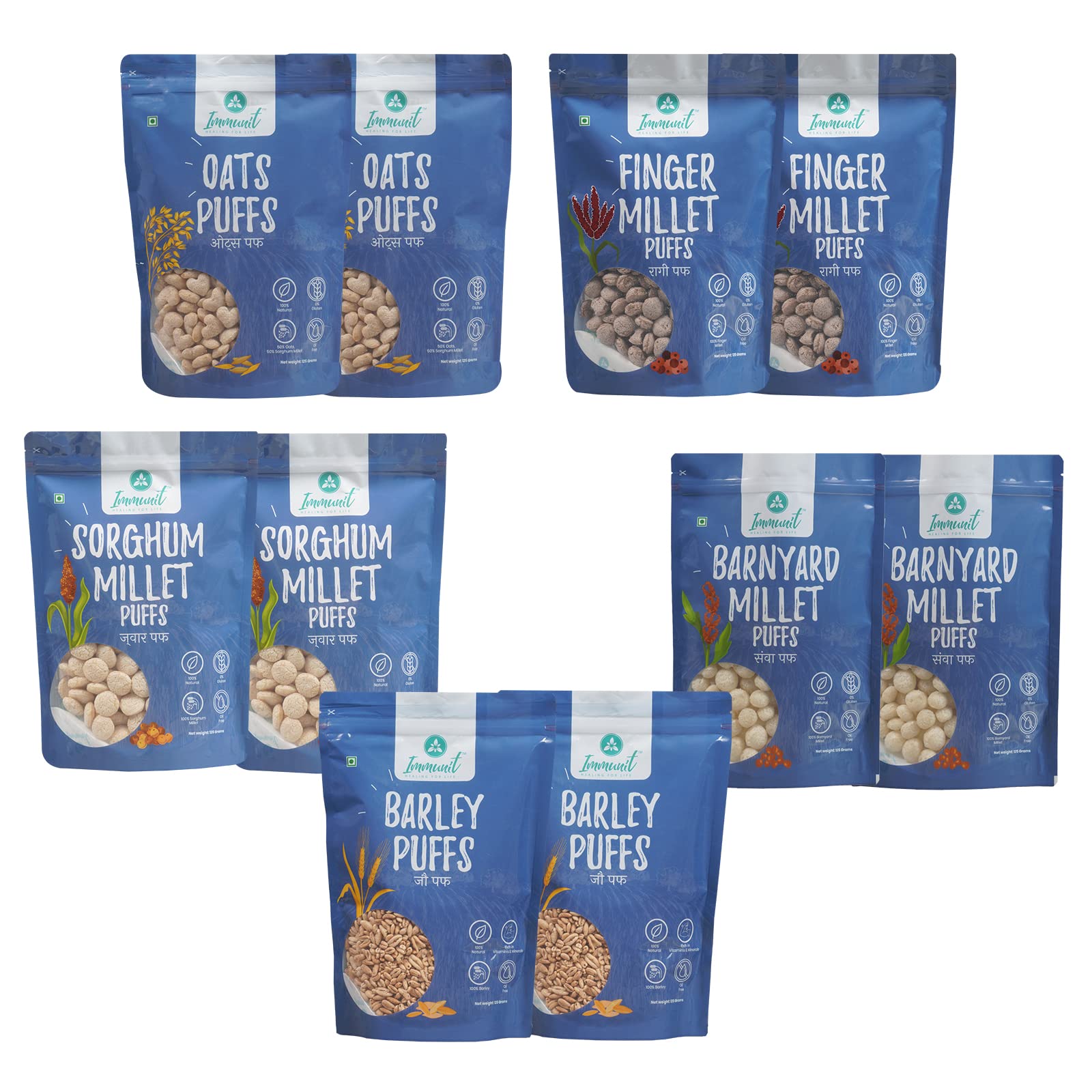 Immunit Gluten Free, Low Fat Assorted Puffs Pack of 10 (2 Each*Ragi ...