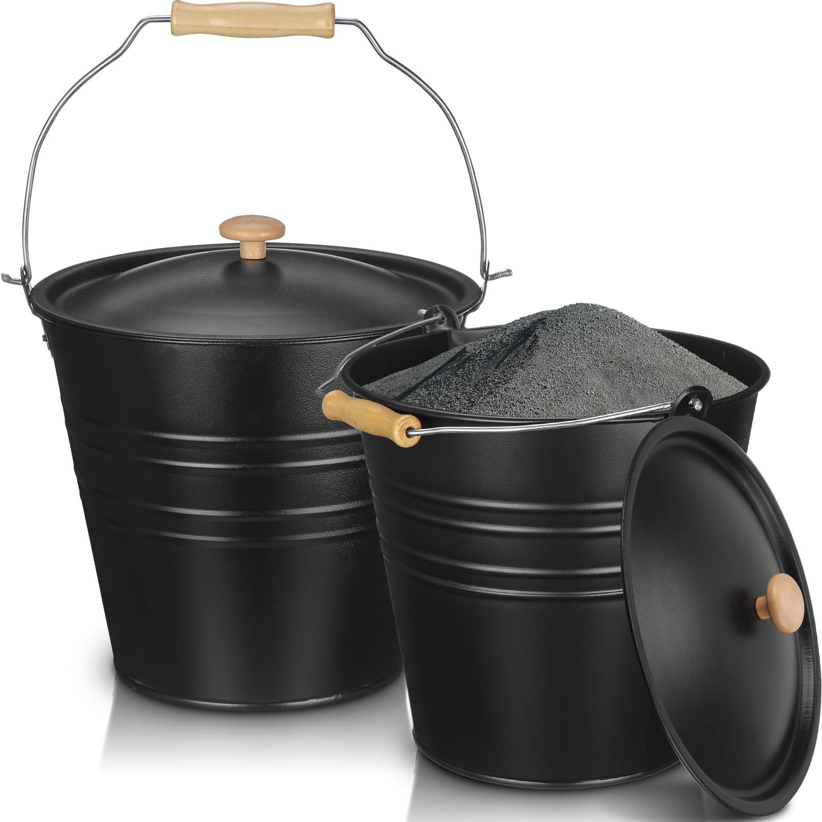 Amazon.com: LOYIM 2 Pack Ash Bucket with Lid Fireplace Ash Bucket Black ...