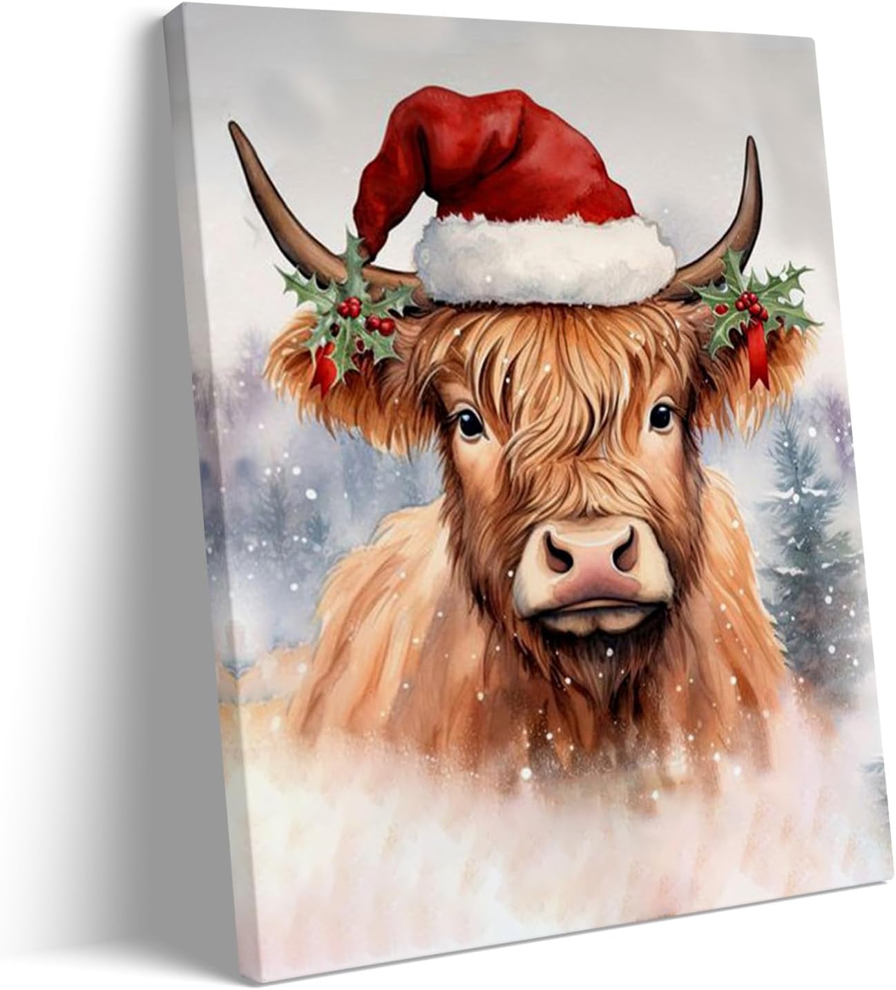 Amazon.com: Sunwes Merry Christmas Cow Canvas Wall Decor Highland Cow ...