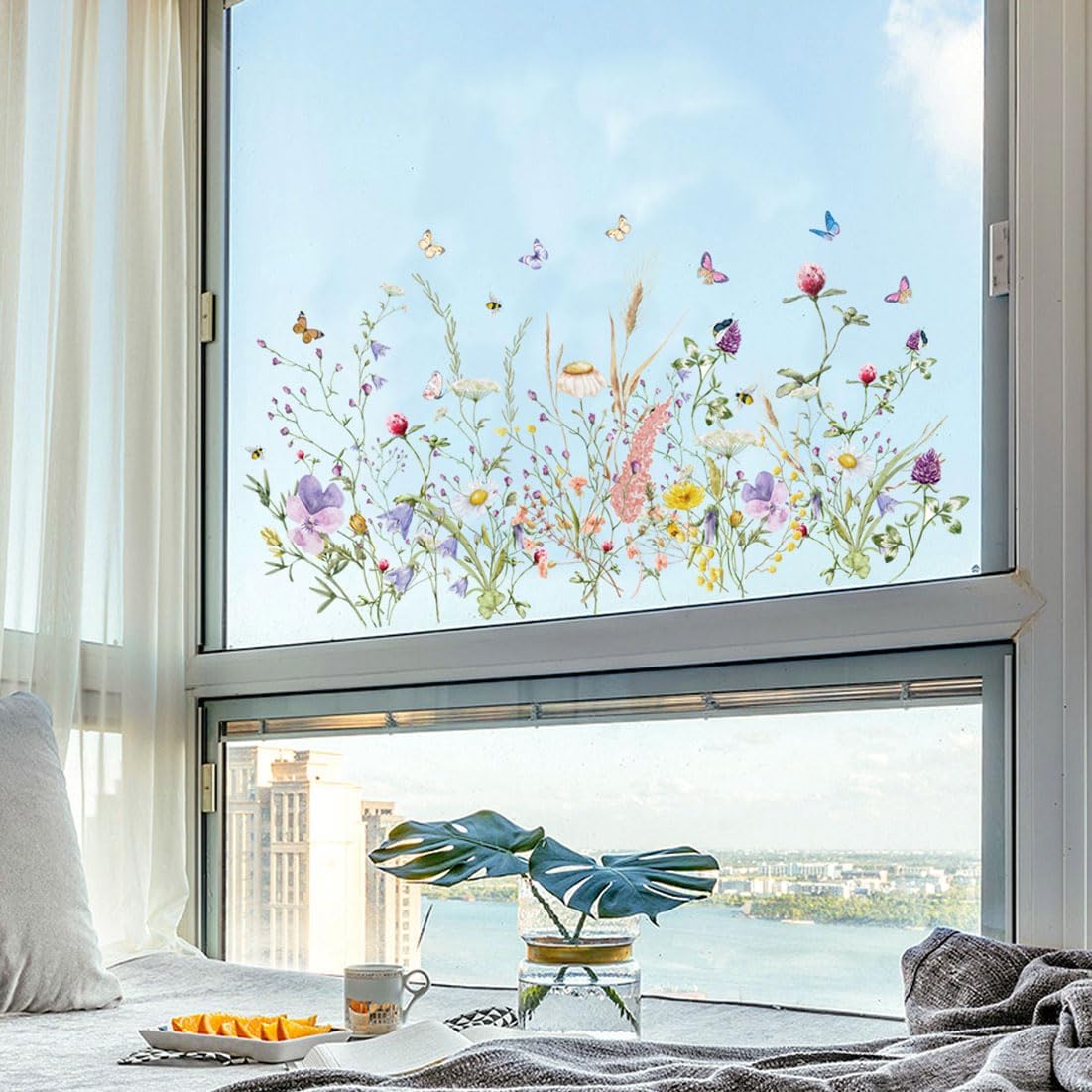 Amazon.com: Flower Window Clings Stickers Watercolor Butterflies Floral ...