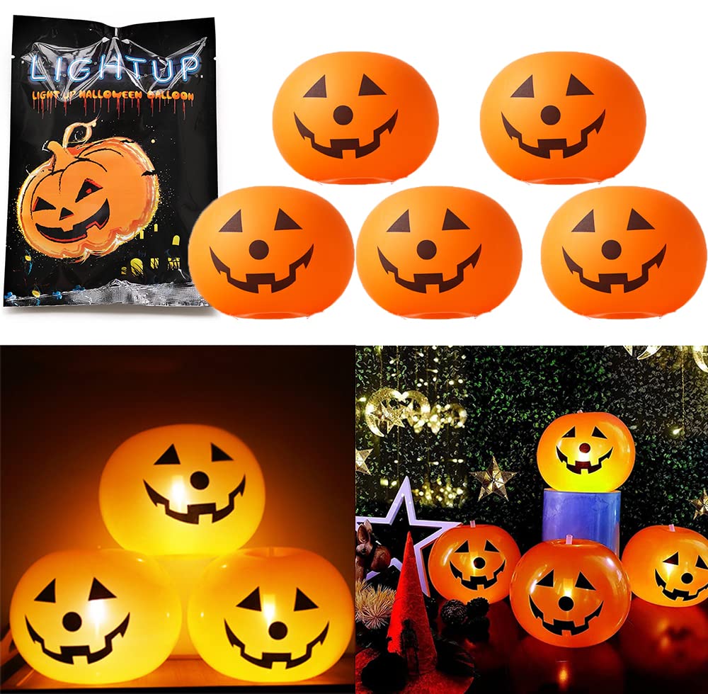 9 Inch LED Light Up Pumpkin Balloons Set Orange Halloween Decoration ...