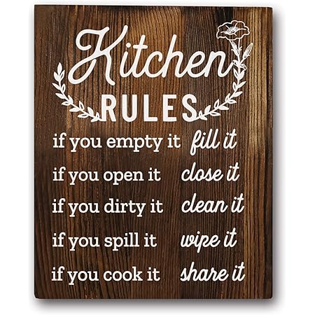 Amazon.com: Funny Kitchen Rules Sayings Wall Art Prints 8"x10" Wood ...