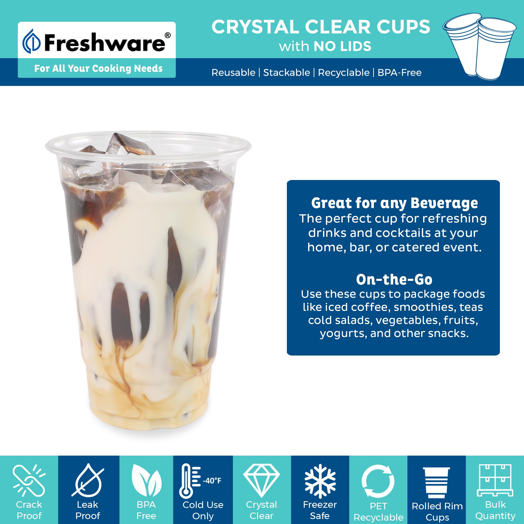 Snapklik.com : Freshware Plastic Cups 20 Oz, 100-PCS