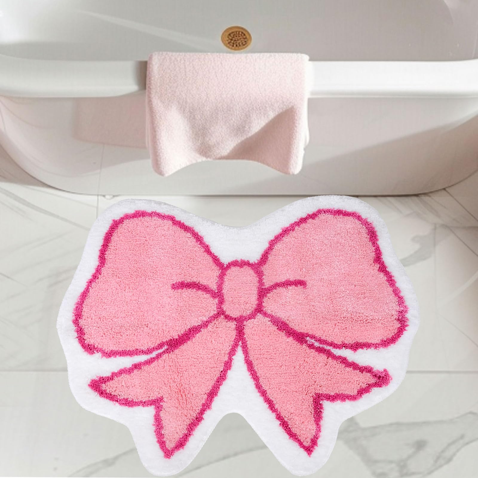 Amazon.com: Whaline Pink Bow Bath Rug Cute Coquette Bow Tufted Bath Mat ...