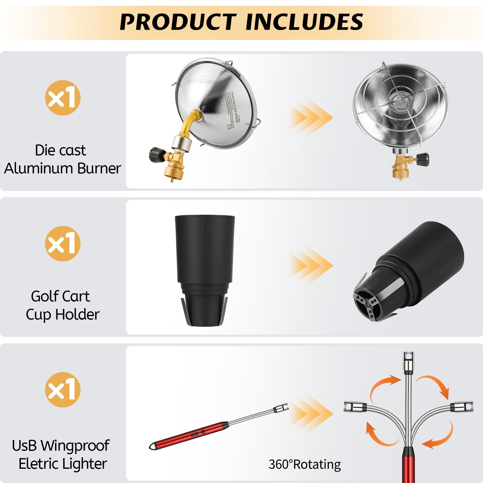 Snapklik.com : Propane Golf Cart Heater 6200BTU, Outdoor Propane Heater