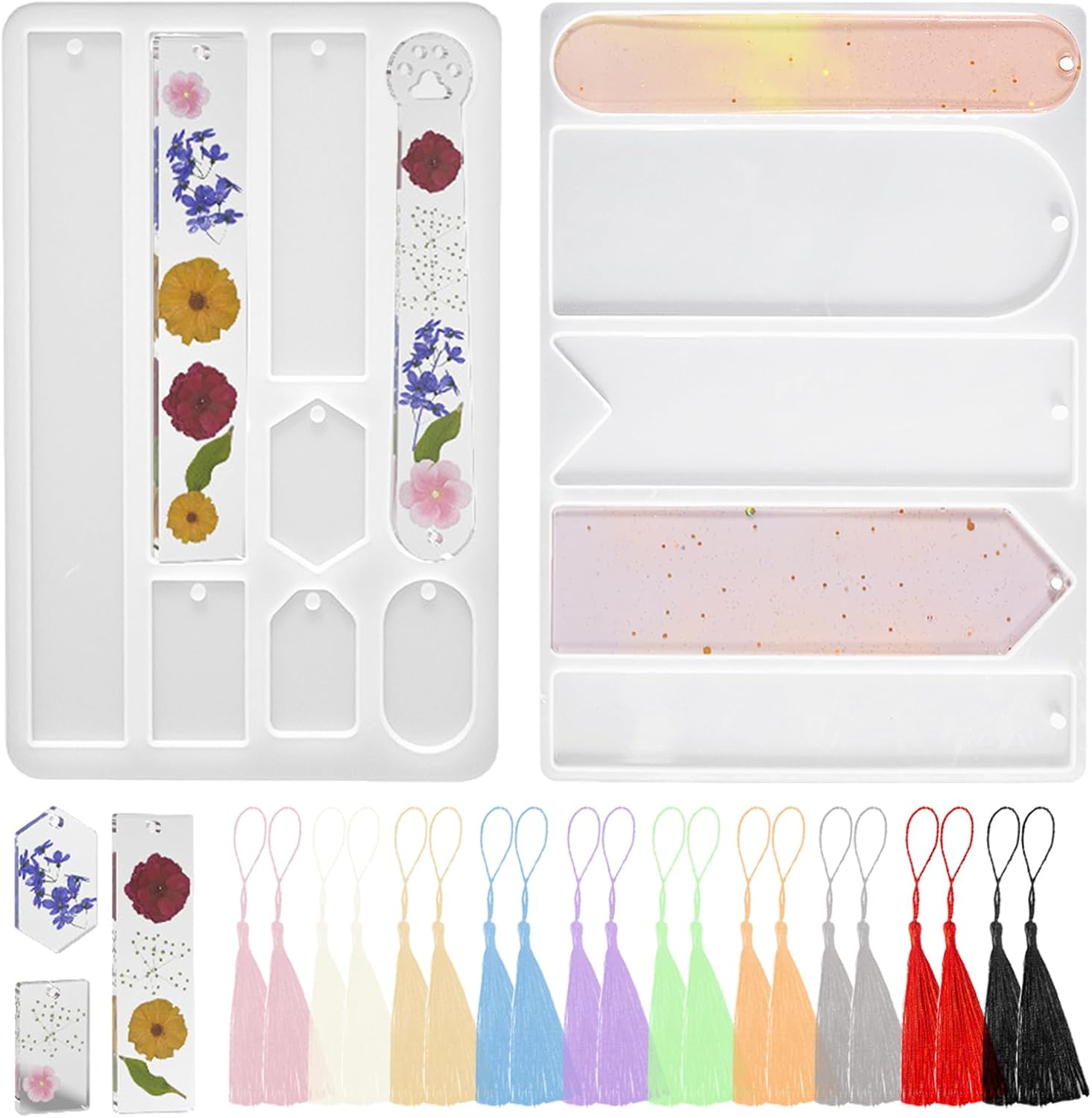 Amazon.com: 2 PCS Bookmarks Resin Mold, Bookmark Silicone Mold with 20Pcs Tassels, Blank Wide ...