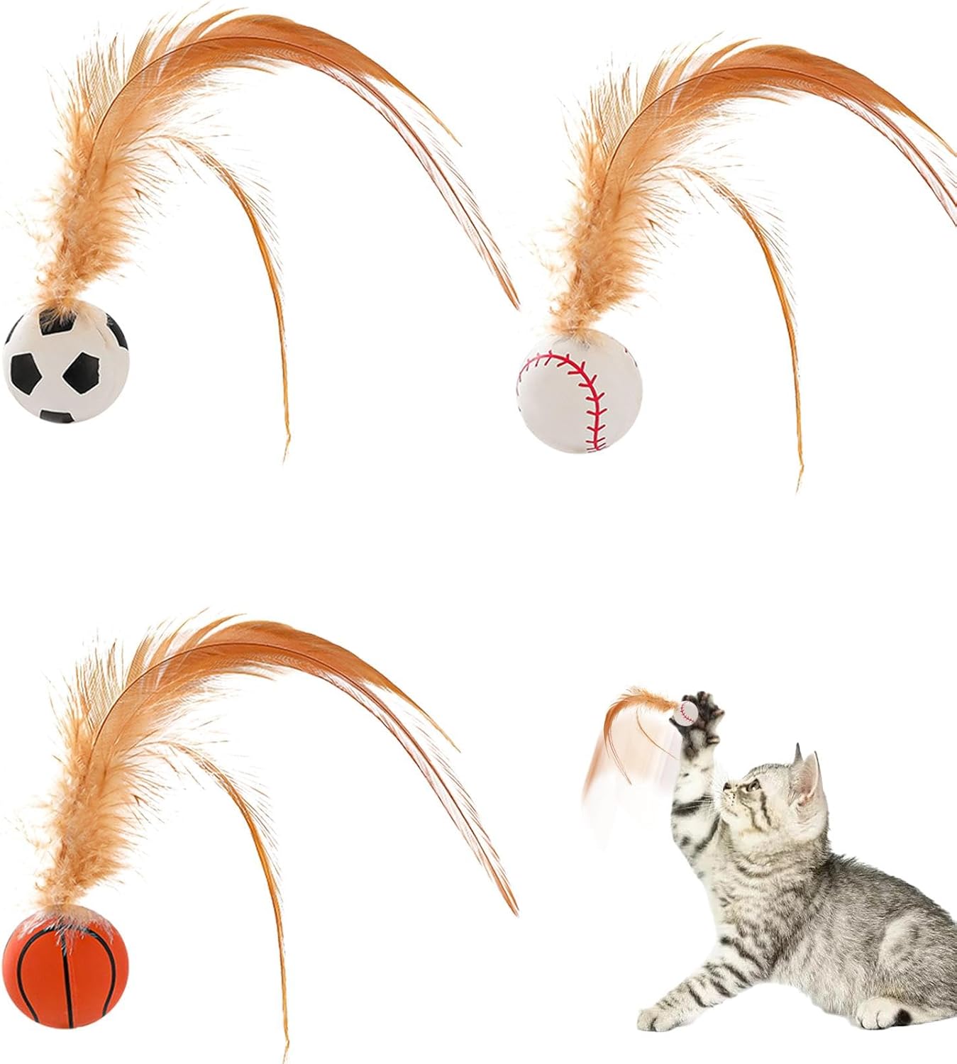 Amazon.com : Bouncy Balls for Cats 3 Pack, Cat Bouncy Ball with Feather ...