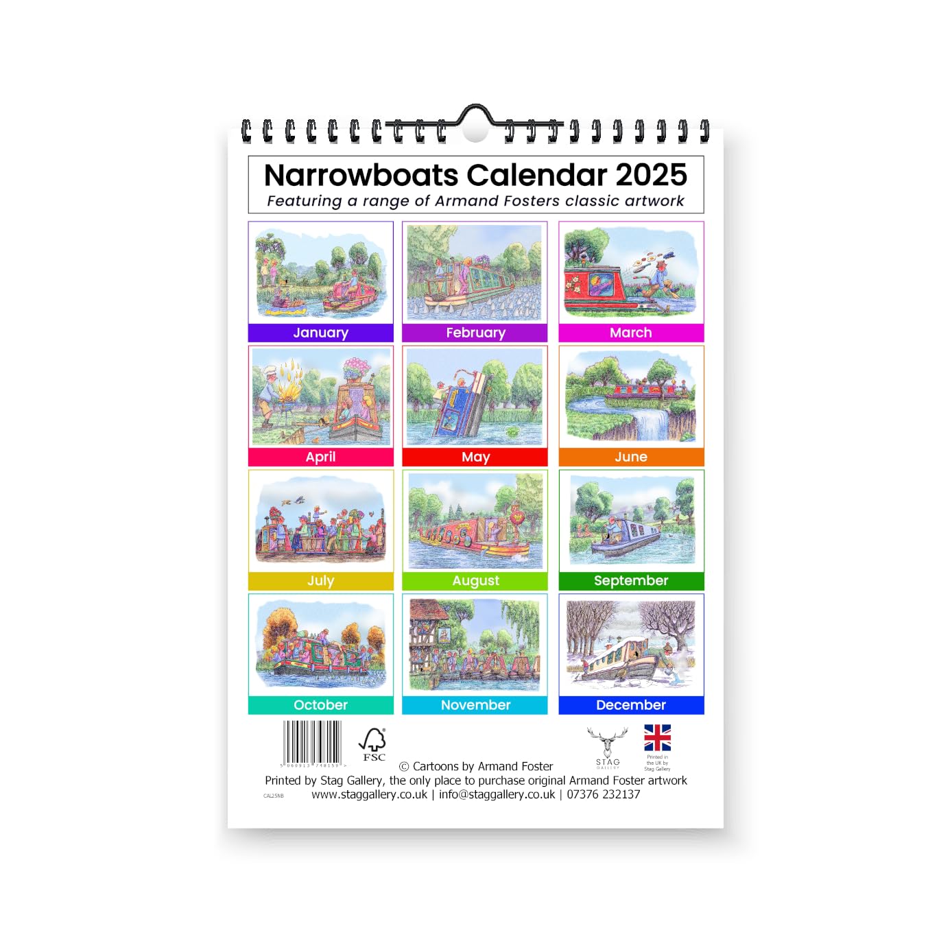 Narrowboats Humour Cartoon Funny 2025 Yearly Wall Hanging Calendar ...