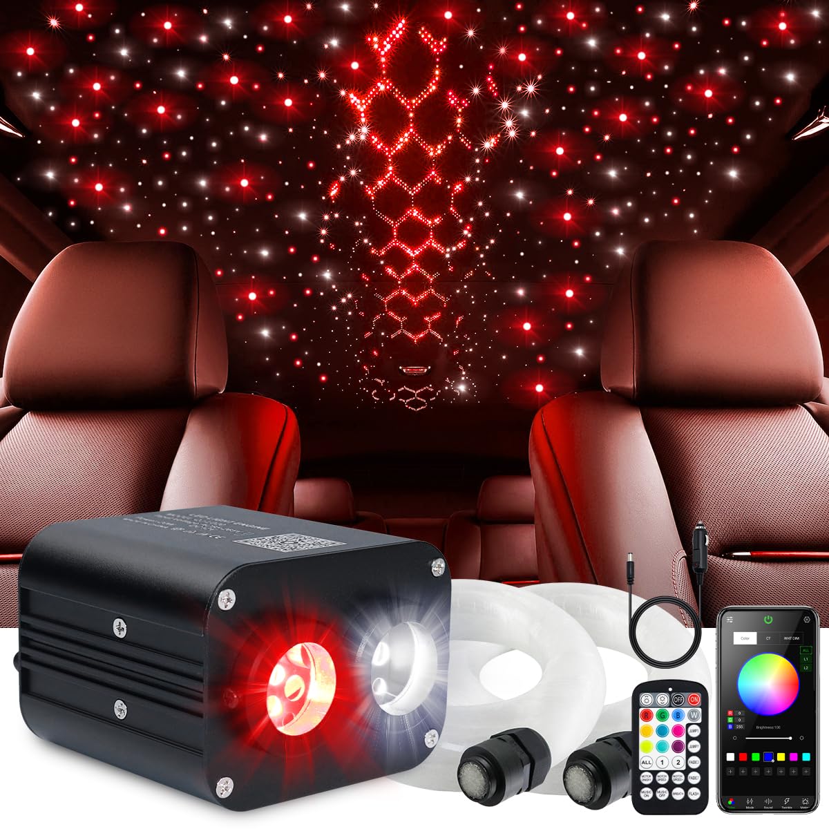 Dual Color Car Starlight Headliner Kit, Twinkle & Sound Activate RGBW ...