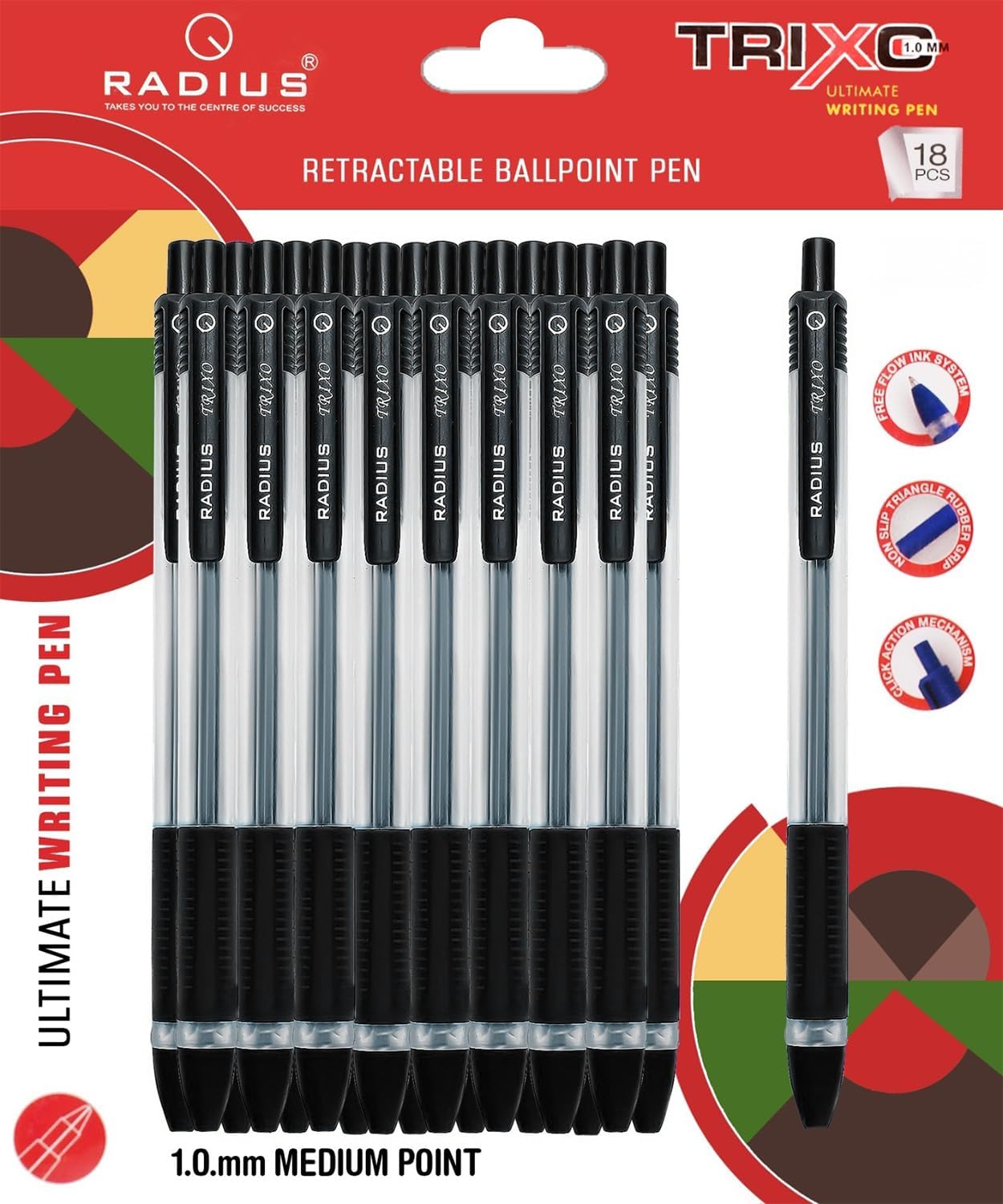 Amazon.com : RADIUS Trixo Retractable Black Ballpoint Pens - 18 Pack, 1 ...