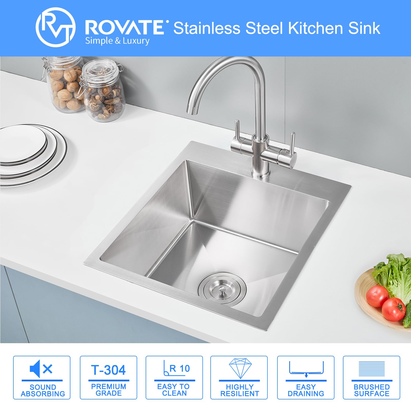 Snapklik.com : ROVATE 17 X 19 Inch Drop In Bar Sink Single Bowl ...