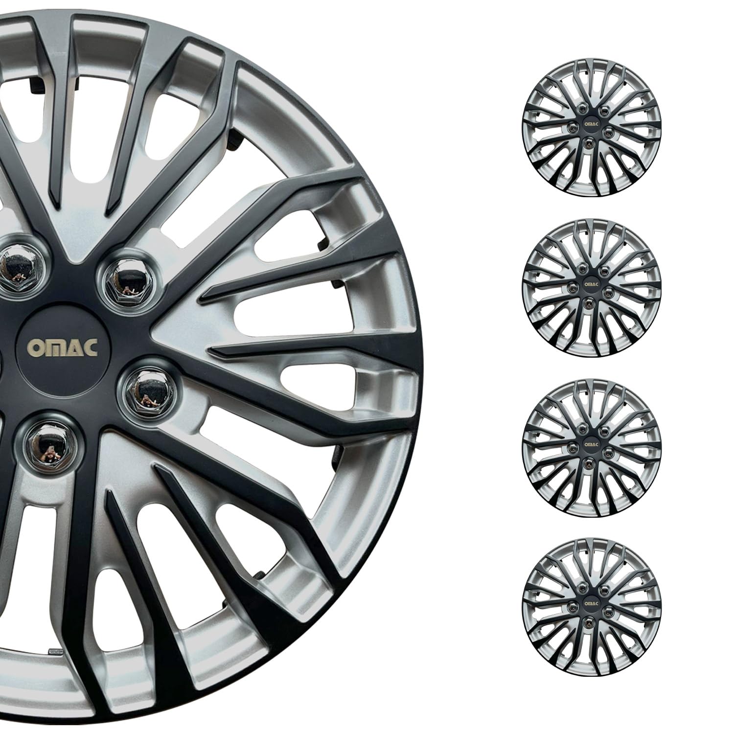 Amazon.com: OMAC Black & Silver Hub Caps 16 Inch Set of 4, Tapas para ...