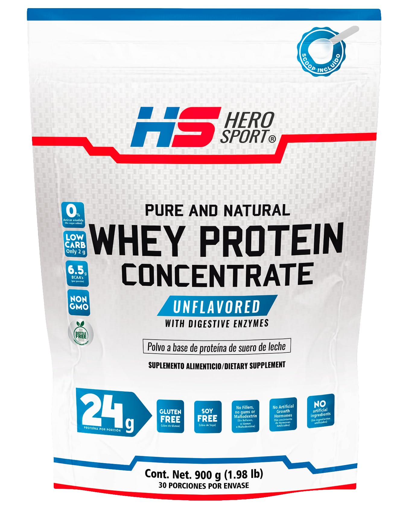 Hero Sport Whey Protein Concentrate Sin Sabor 900 Con Enzmias ...