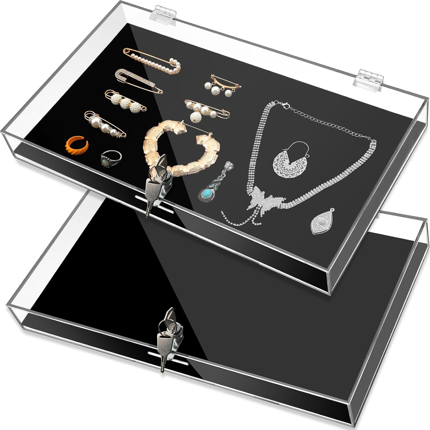 Amazon.com: Huquary 2 Pcs Acrylic Locking Jewelry Display Case Clear ...