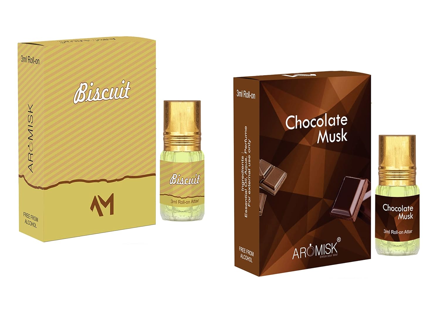 Aromisk Luxury Perfume Biscuit (3ml)& Chocolate Musk (3ml) Roll-on ...