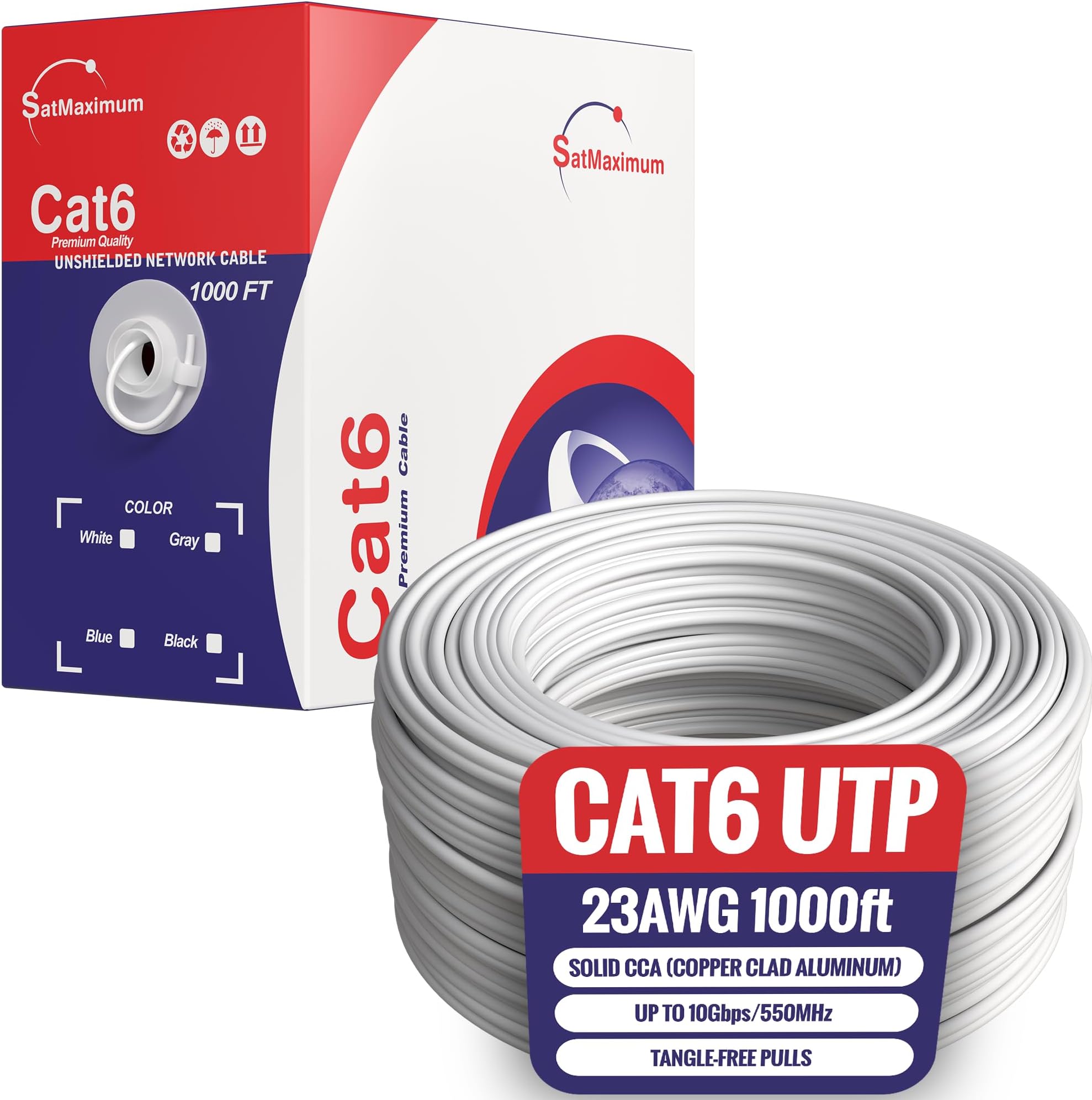 CAT6 1000ft UTP Solid Cable 550Mhz Ethernet LAN Cable 23AWG RJ45 ...
