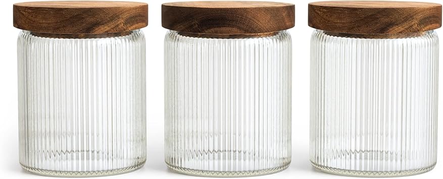 Amazon.com: Glass Storage Jars with Wooden Lids 16.9oz-Set of 3 ...