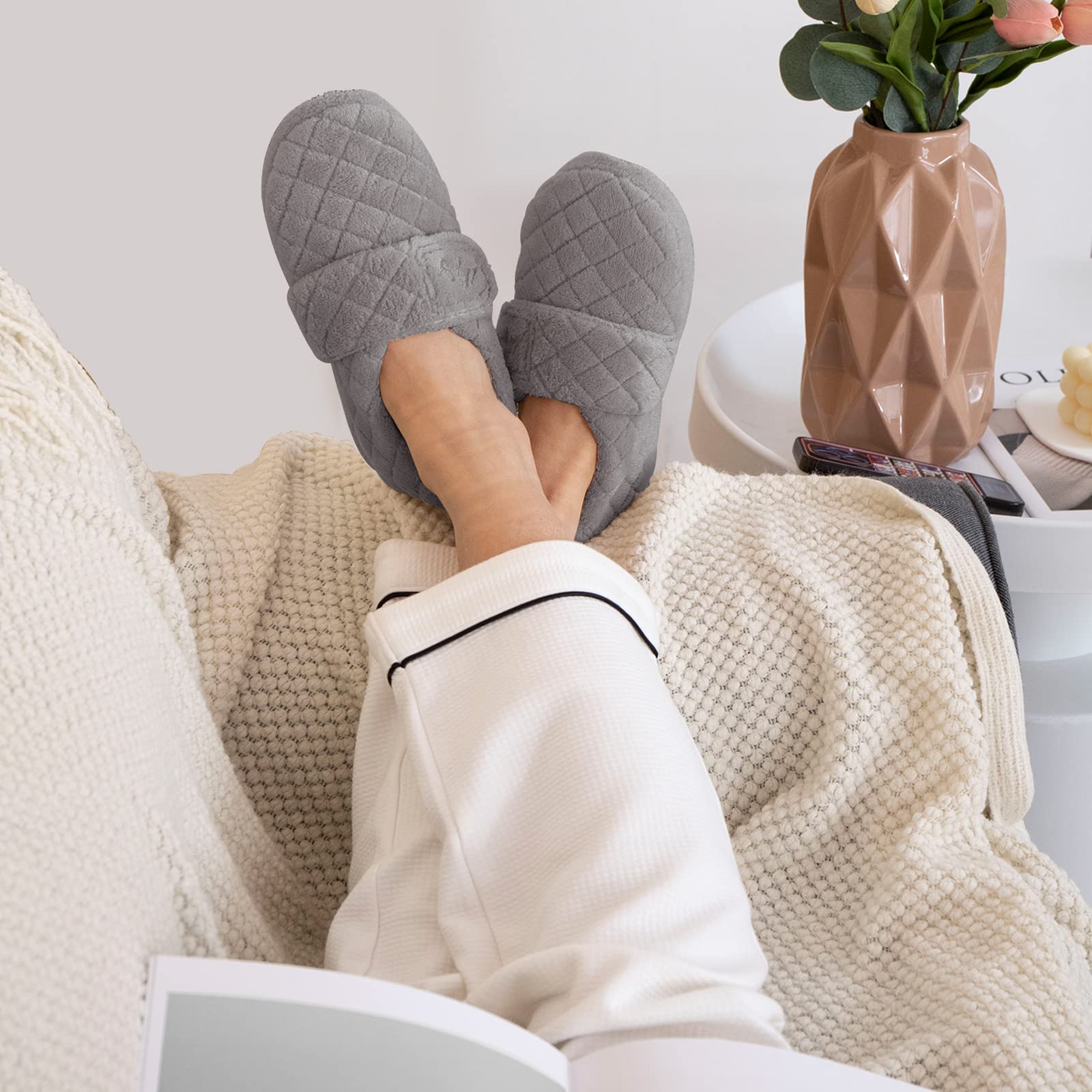 LazyStep Women's Adjustable Closed Back Indoor Slipper with Cozy Memory ...