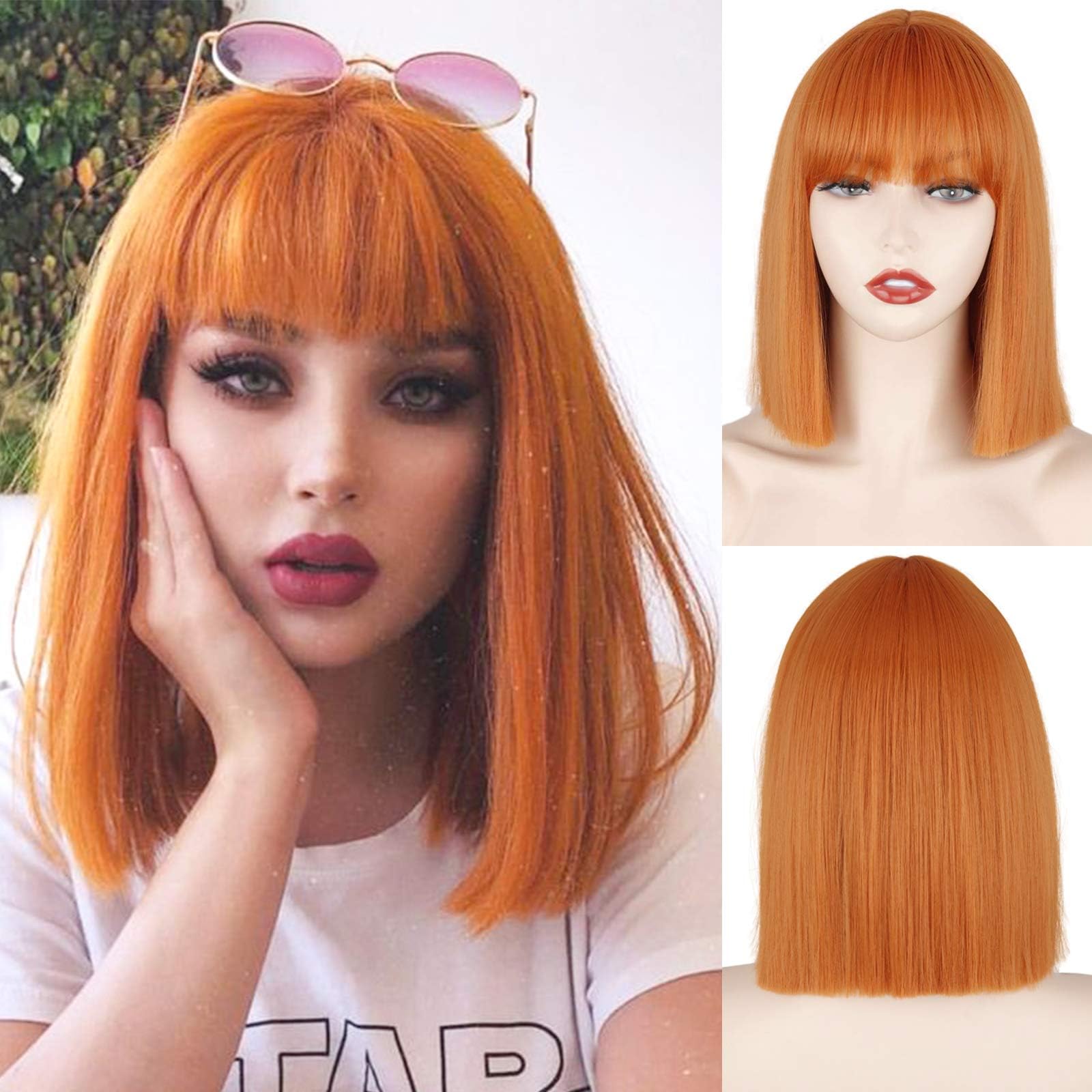 Amazon.com: MERISIHAIR Short Orange Bob Wig with Bangs,Straight Bob ...