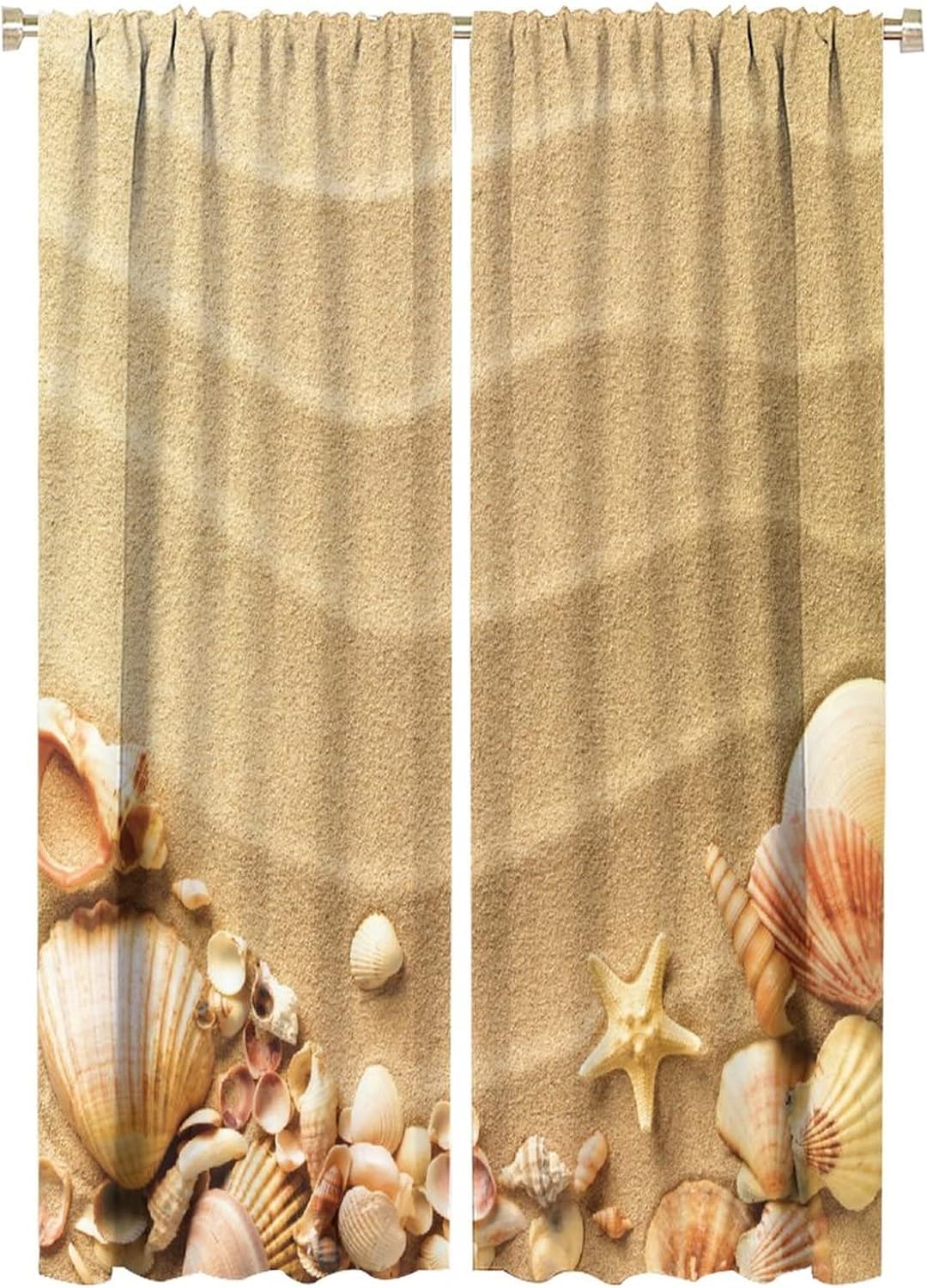 Amazon.com: Starfish Curtains, Shoreline with Sand and Various Shells ...