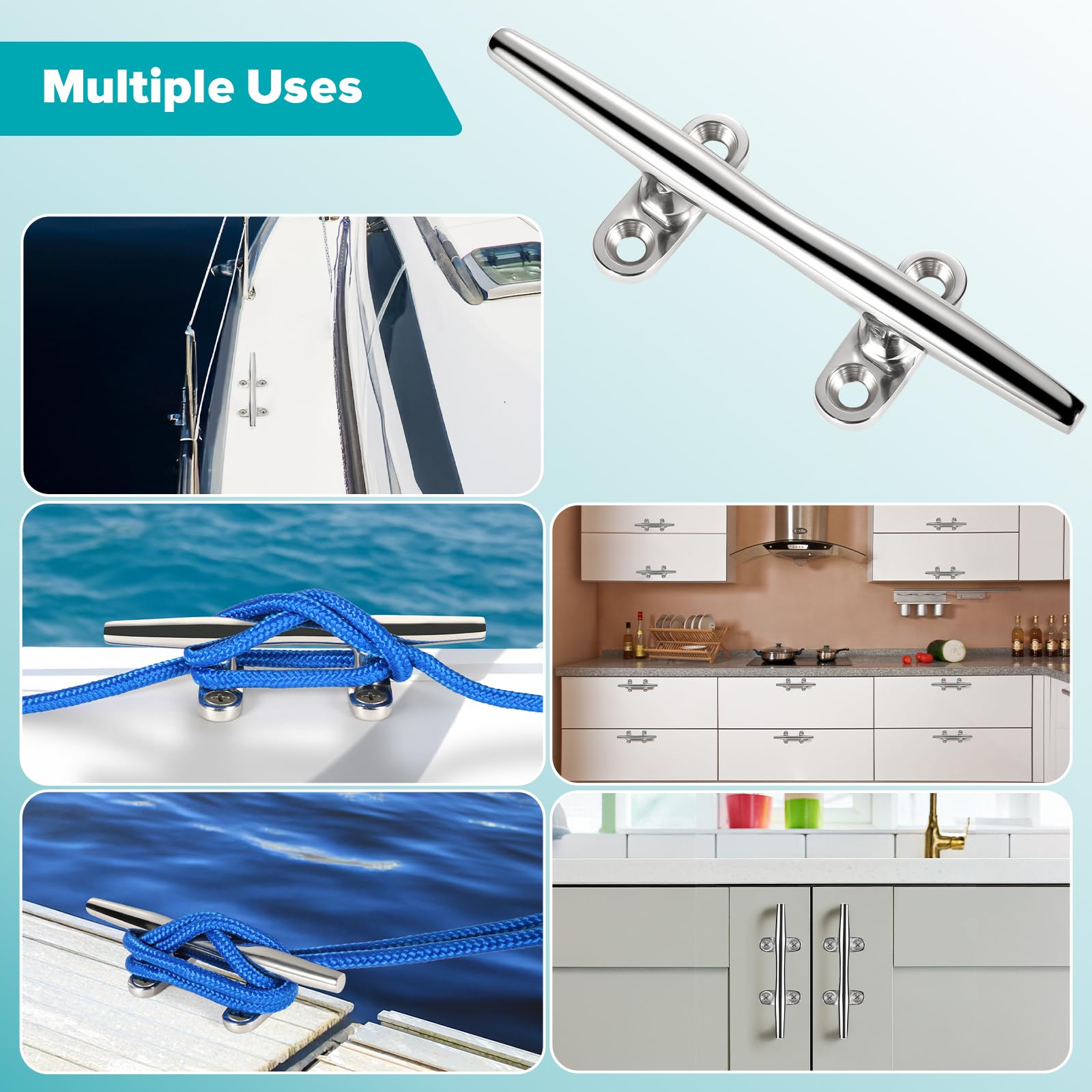 Snapklik.com : 4/5/6 Inch Boat Cleat - Open Base 316 Stainless Steel ...