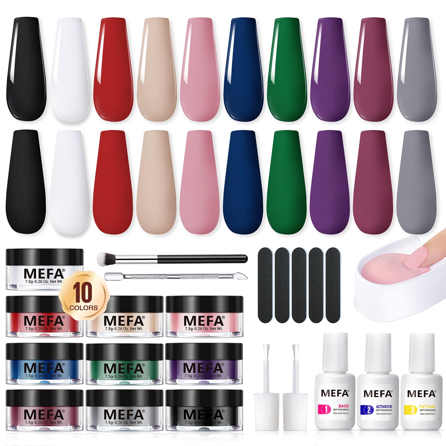 Amazon.com: MEFA Dip Powder Nail Kit White Nude Black Red Blue Pink ...