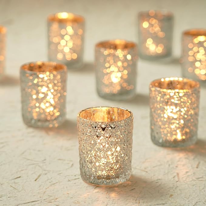 Amazon.com: Homemory 12 Pack Silver Glass Votive Candle Holders ...