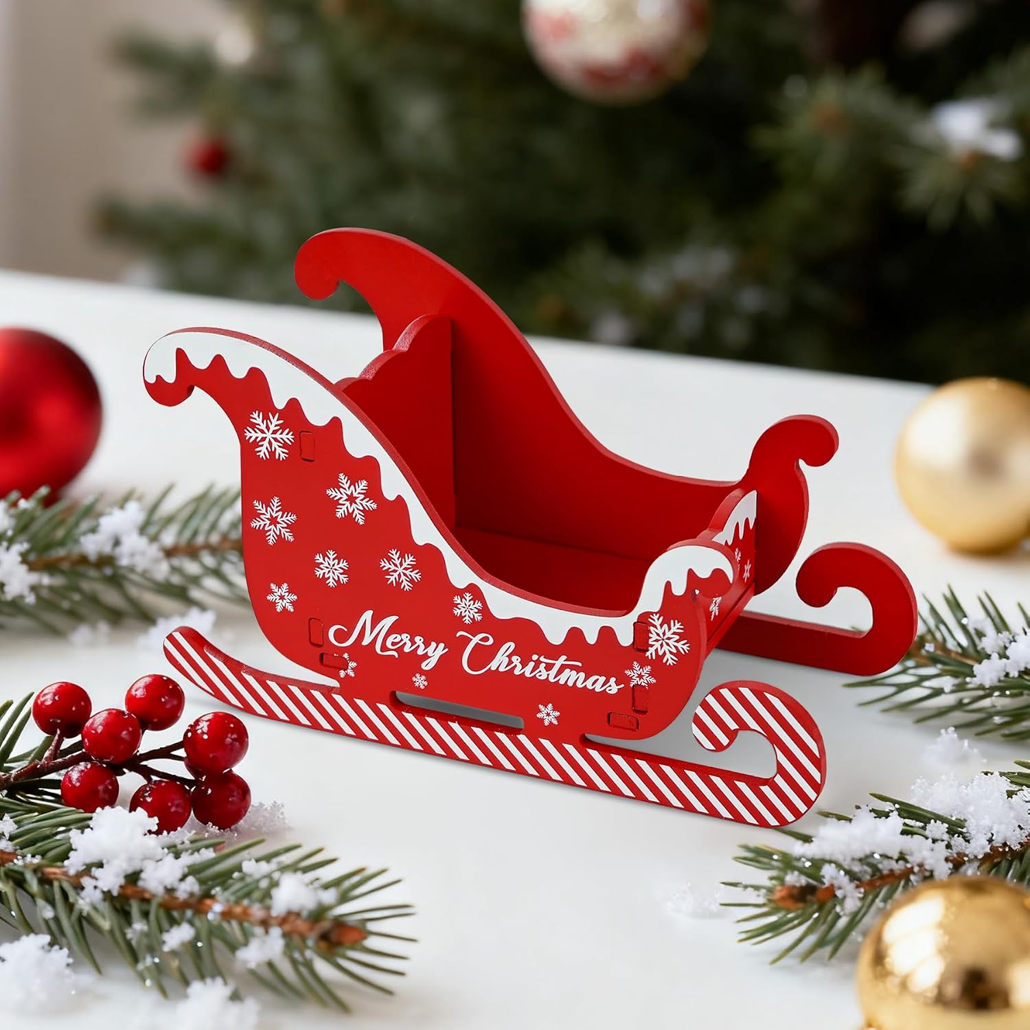 Amazon.com: Christmas Sleigh Table Decor Small Christmas Table ...