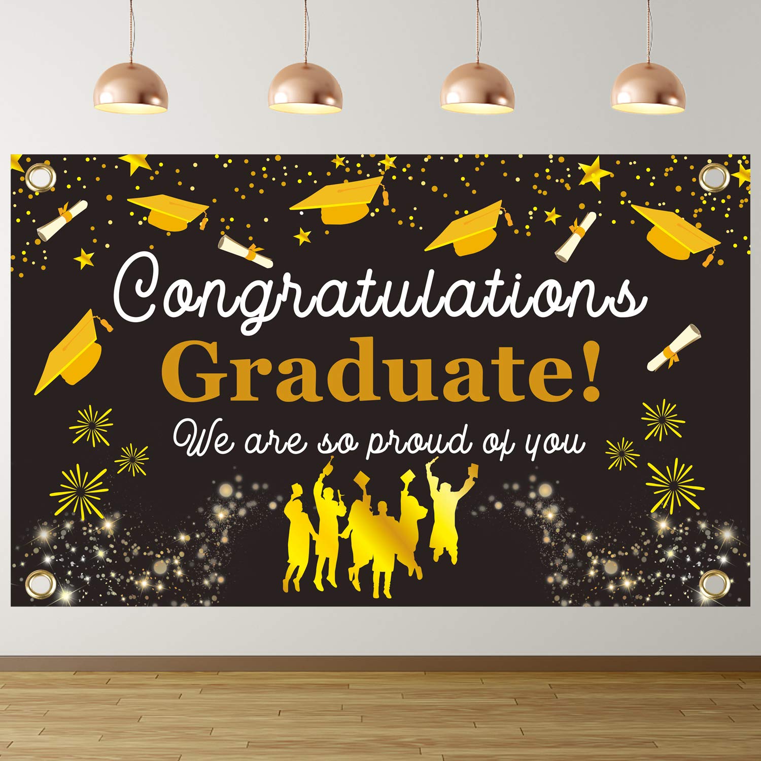Graduation Backdrop Banner Extra Large Black Gold Photo Booth ...