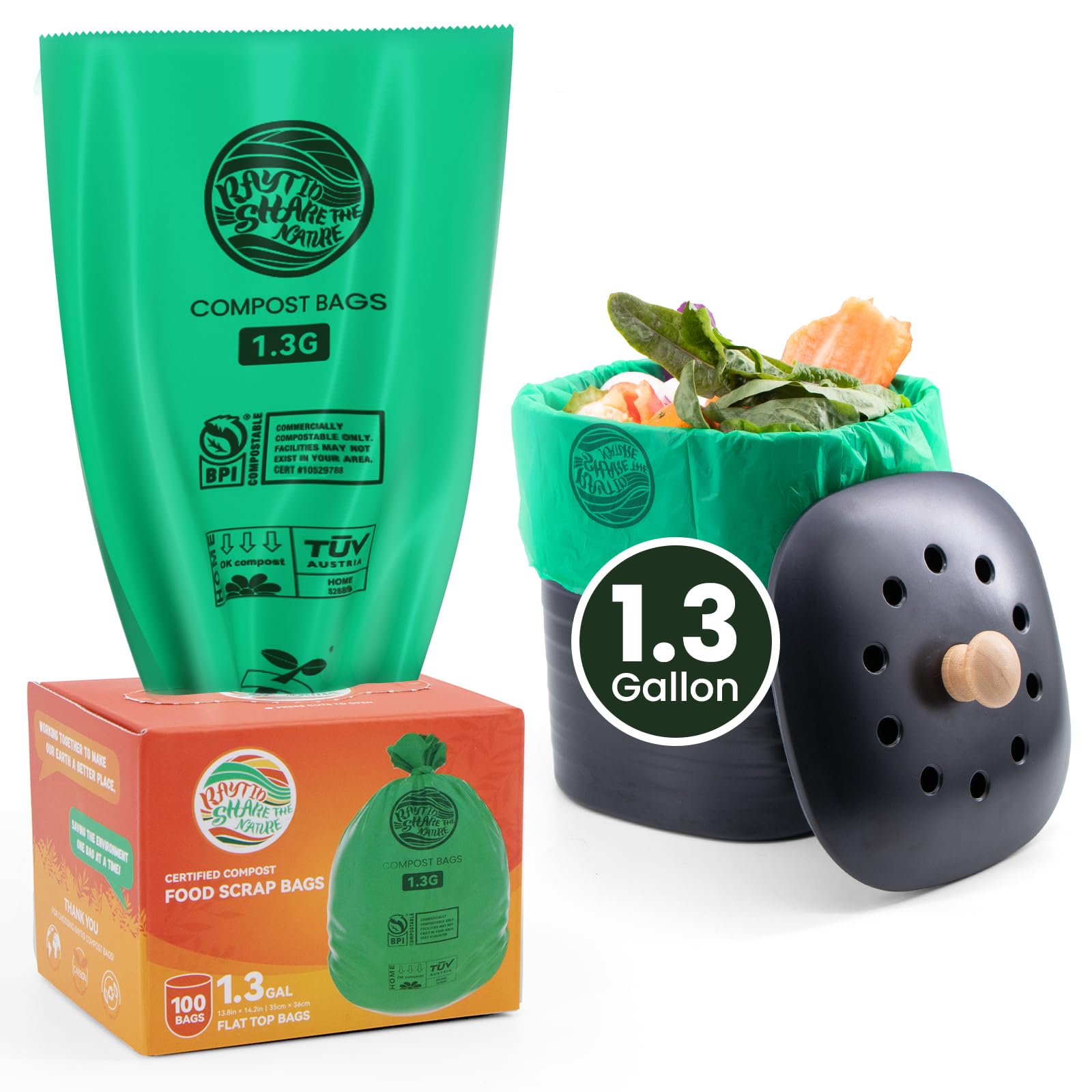 Amazon.com: Compost Bags 1.3 Gallon,100 Count,Small Compostable Bags ...