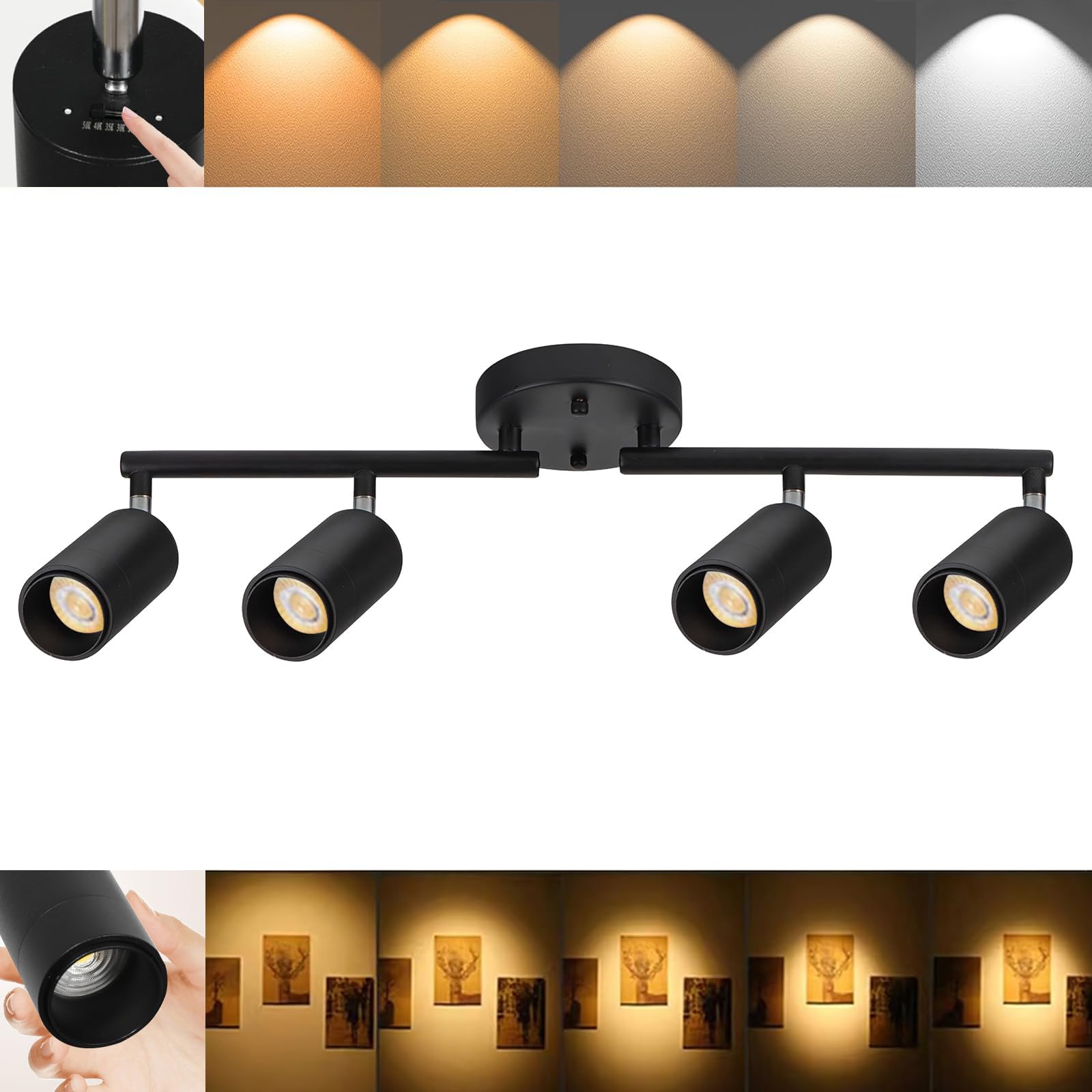 Ajbvp 5Color LED Track Lighting Kit 4 Lights Dimmable 48W Track Light ...