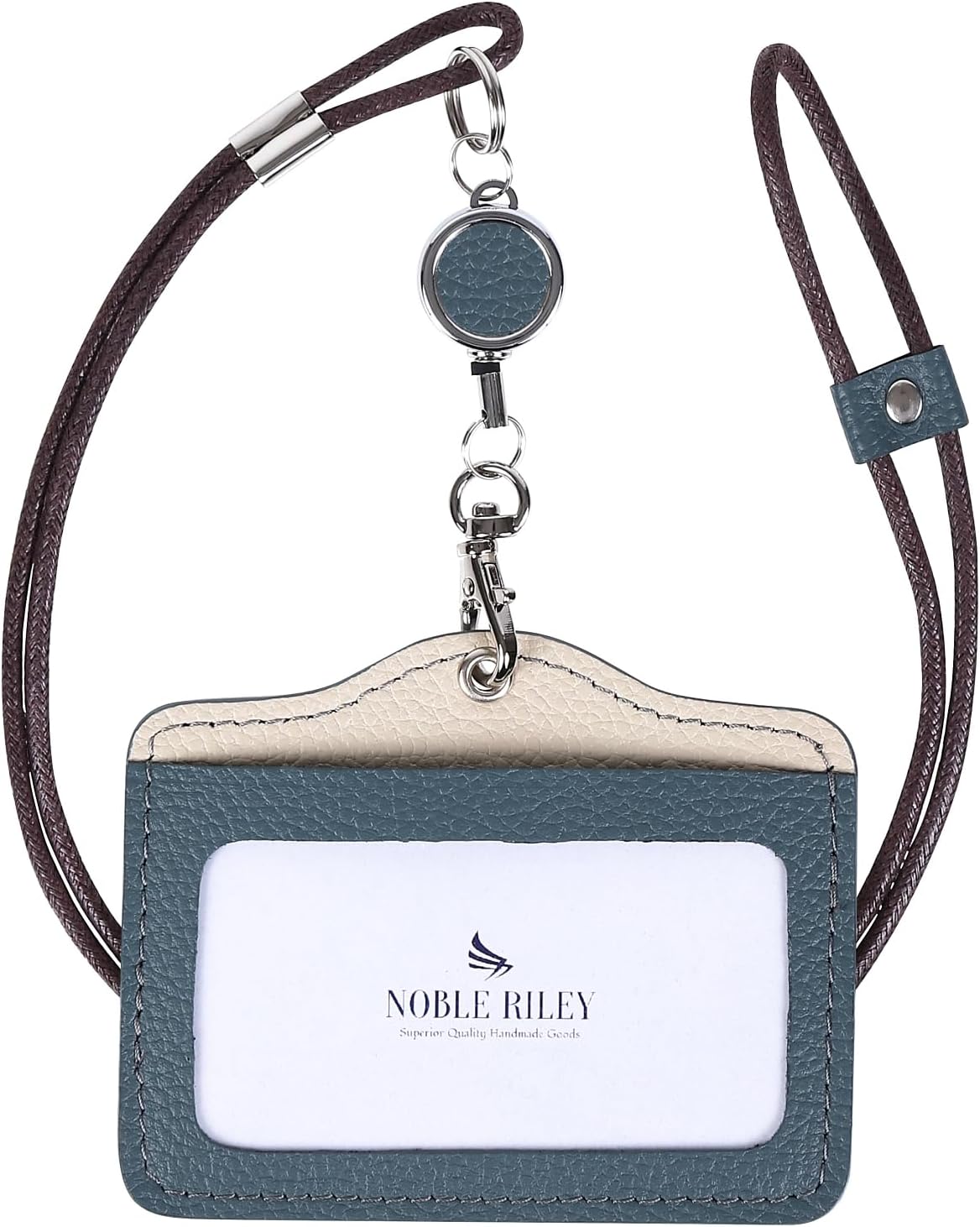 Amazon.co.jp: [NOBLE RILEY] idカードホルダー リール 縦 横 本革 軽量 社員証 icカードケース (ブルー ...