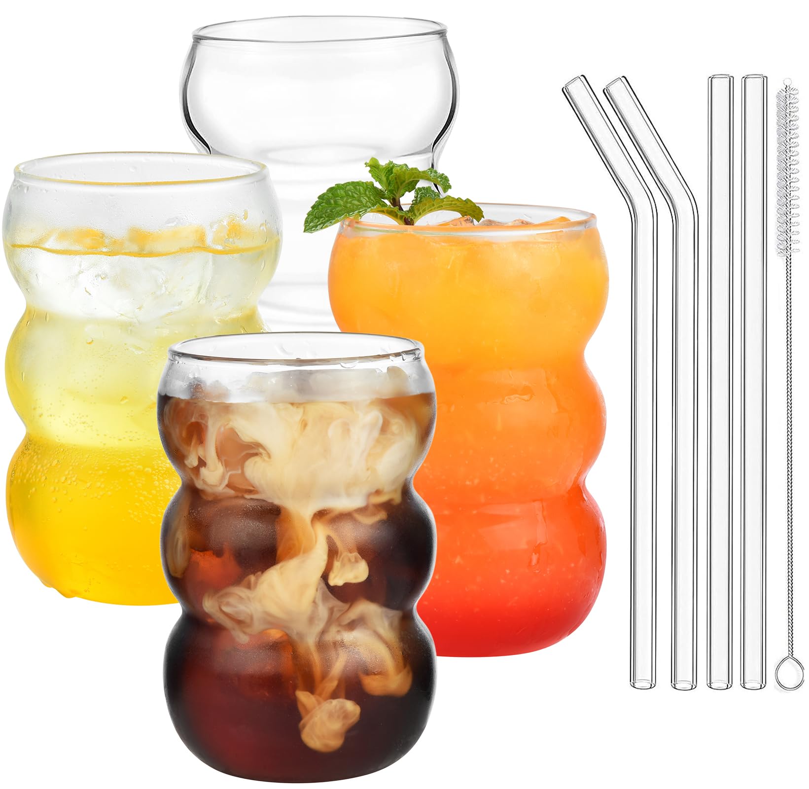 Amazon.com | ALINK 16 oz Large Ribbed Glassware Drinking Glasses with ...