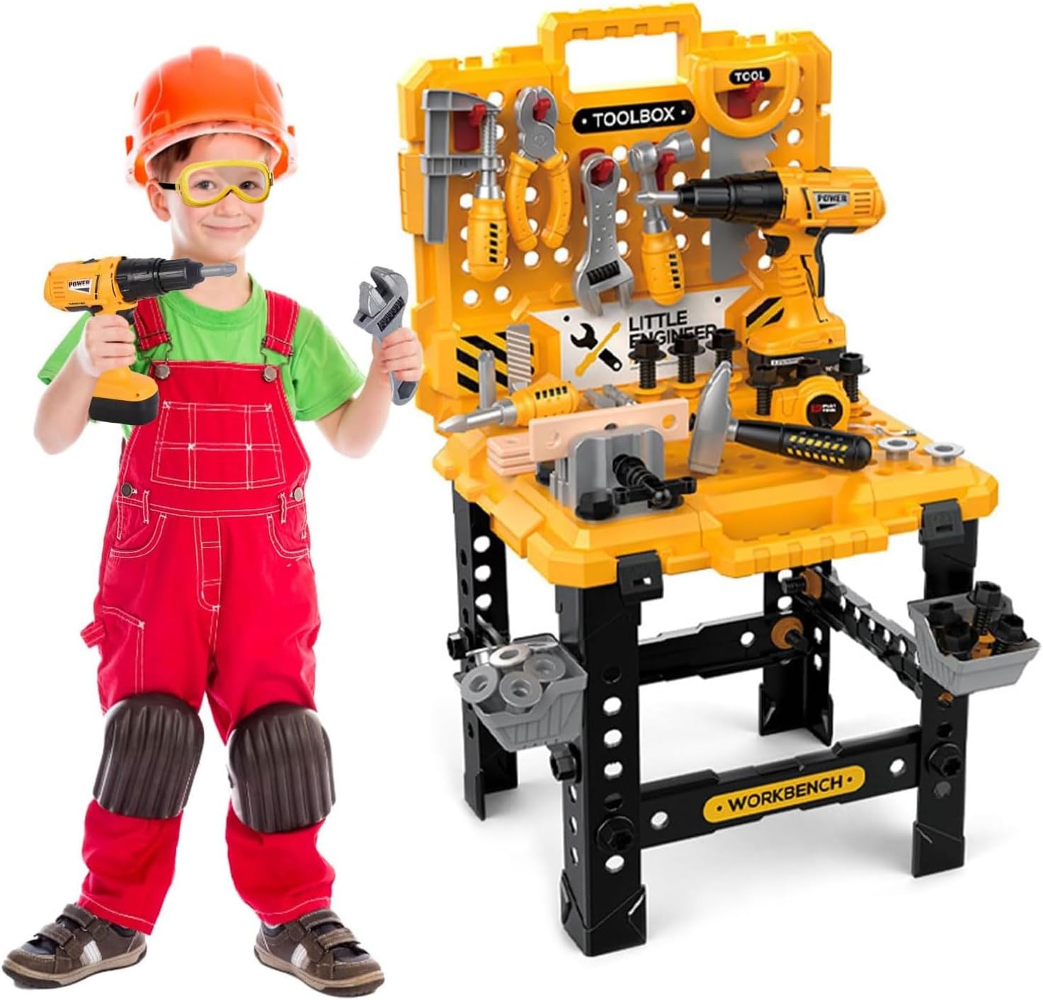 KIDBOT 46pcs Workbench Tool Table Kids Toy Tool Bench Set, Construction ...