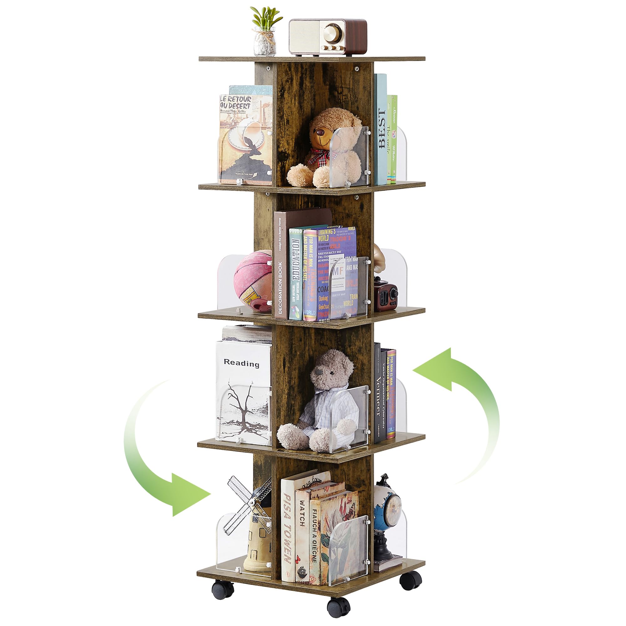 Amazon.com: VECELO 4-Tier Rotating Bookshelf, Modern Swivel Bookcase ...
