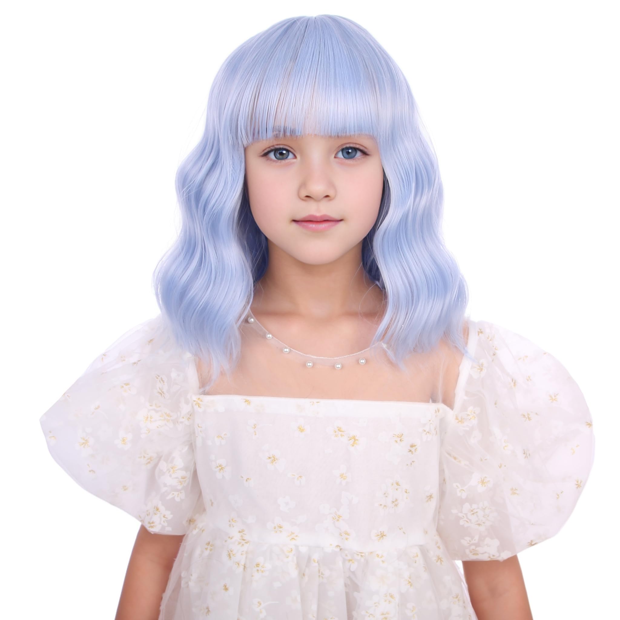 Amazon.com: DUDUWIG Kids Light Blue Wig Girls Short Bright Blue Wavy ...