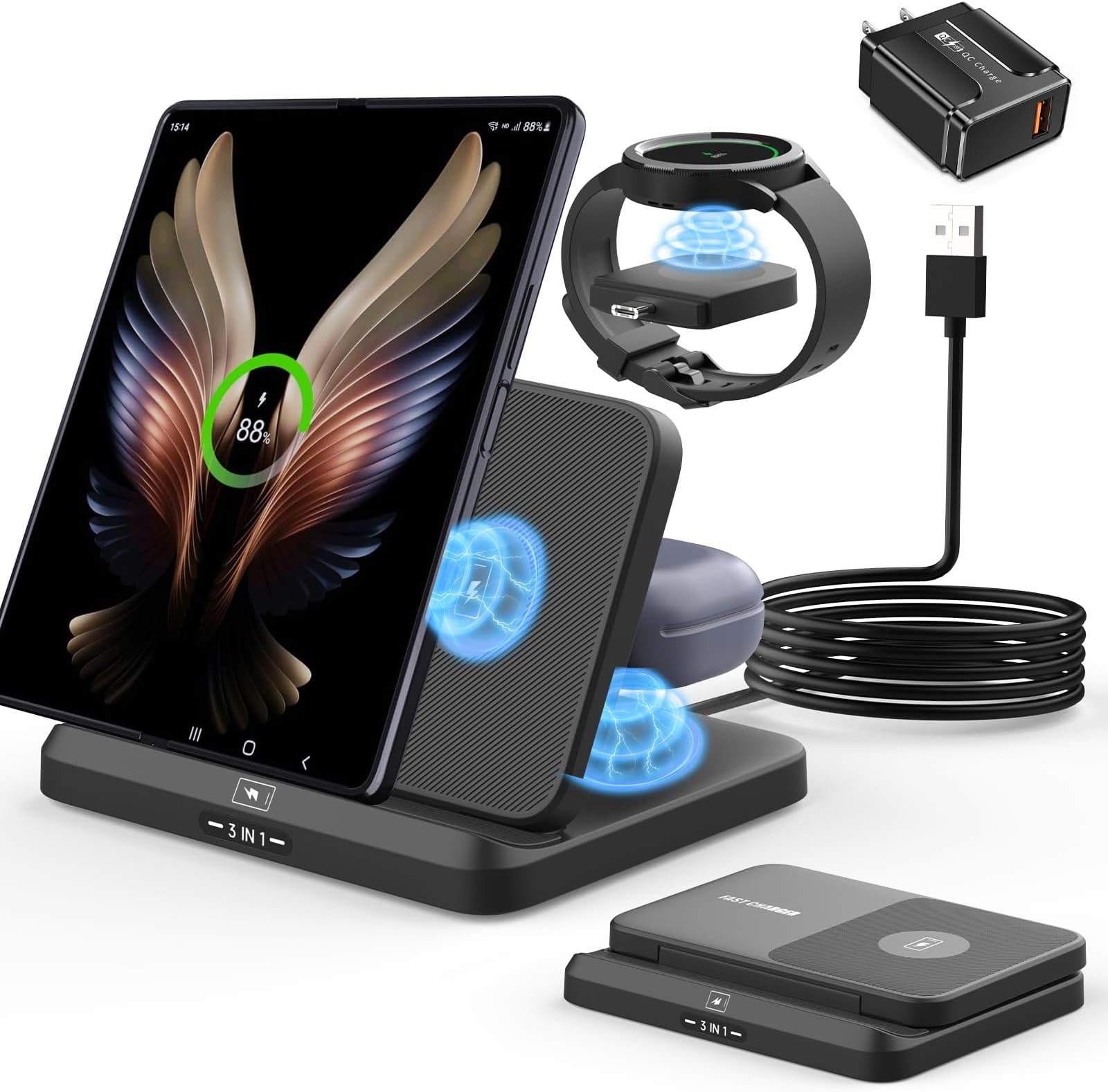 Amazon.com: 3 in 1 Charging Station for Samsung, Wireless Fast Charging ...