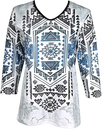 Cactus Bay Apparel - Austin, 3/4 Sleeve Southwest Theme V-Neck Cotton ...